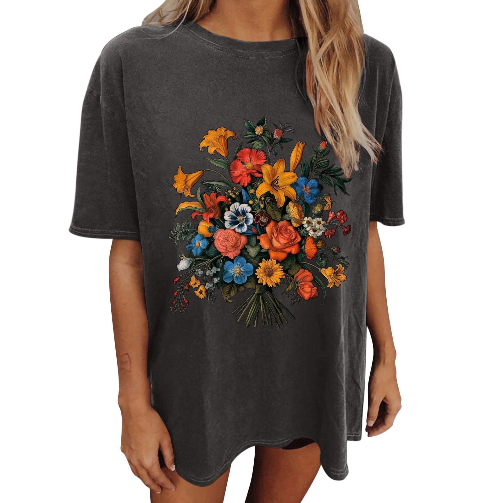Drses Wildflowers Shirt for Women Oversized Floral Loose T Shirts ...