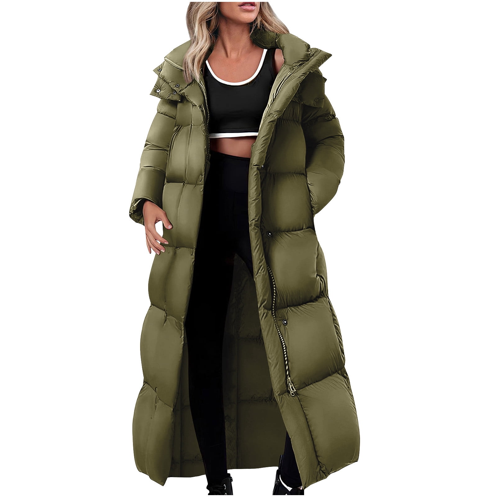 Drses Women Long Quilted Coat Hooded Maxi Length Long Sleeve Puffer ...