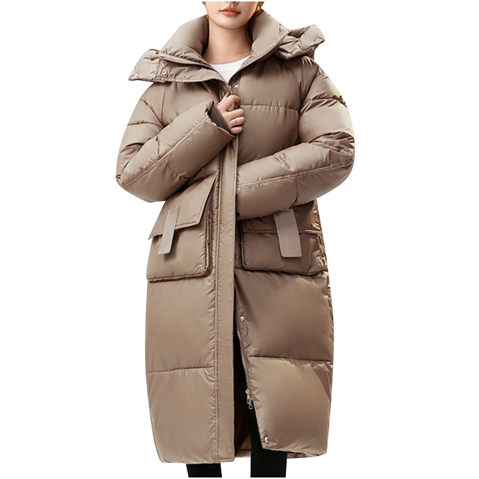 Drses Women Soild Loose Long Hood Parka Warm Outdoor Cotton Lightweight ...