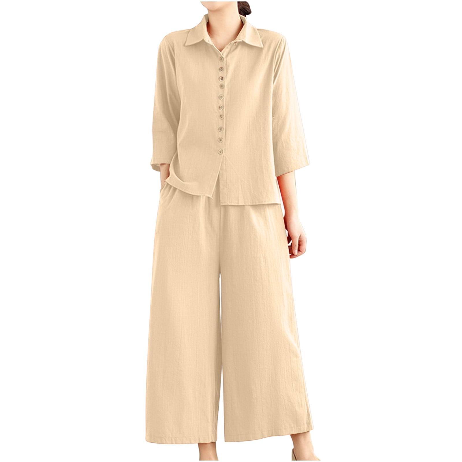 Drses Women's 2 Piece Elegant Outfits Solid Color Simple Button Down ...