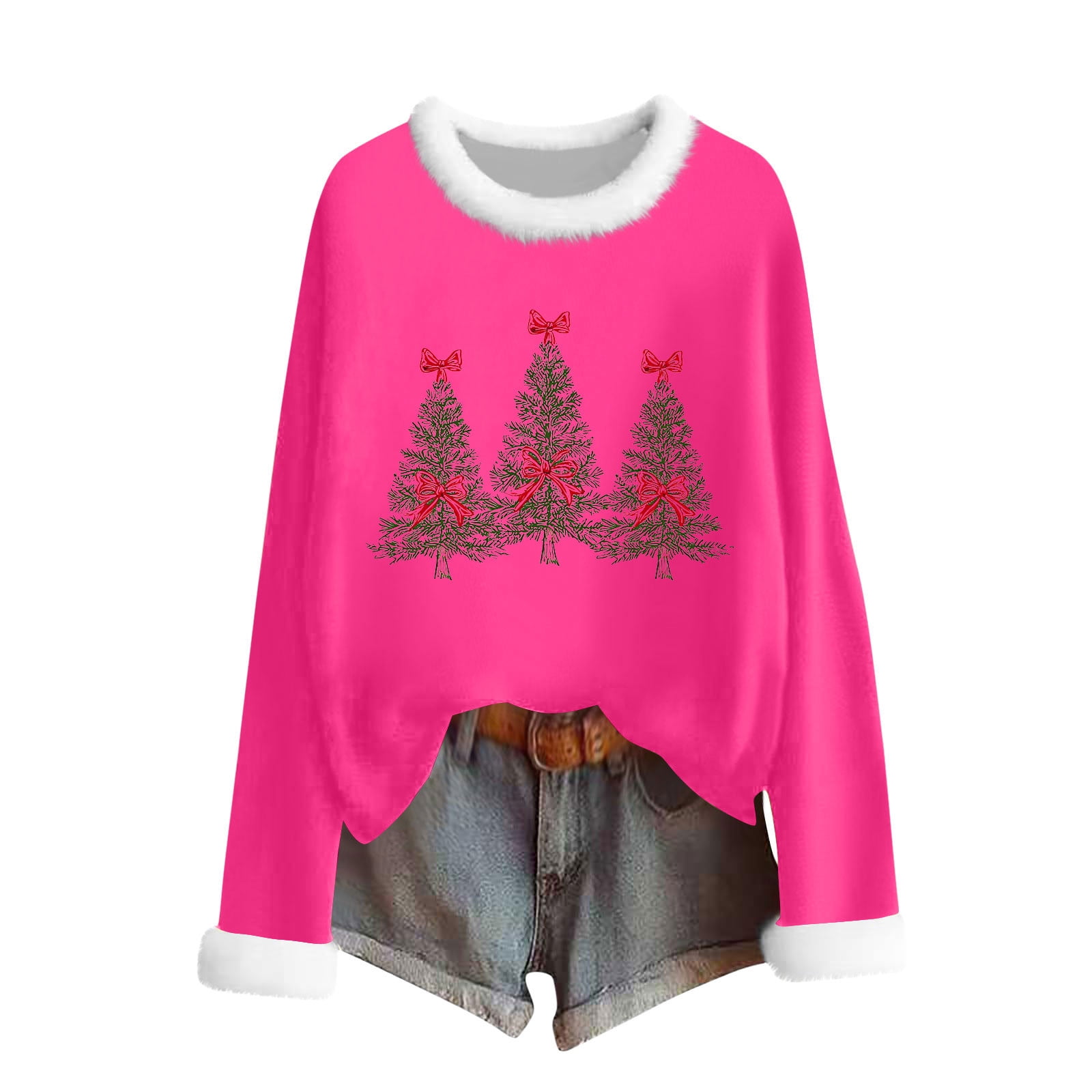 Drses Women's Christmas Print Long Sleeve Top | Oversized Fleece ...