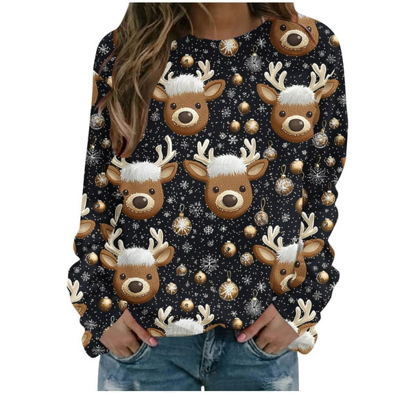 Drses Women's Christmas Print Sweatshirt | Long Sleeve Drop Shoulder ...