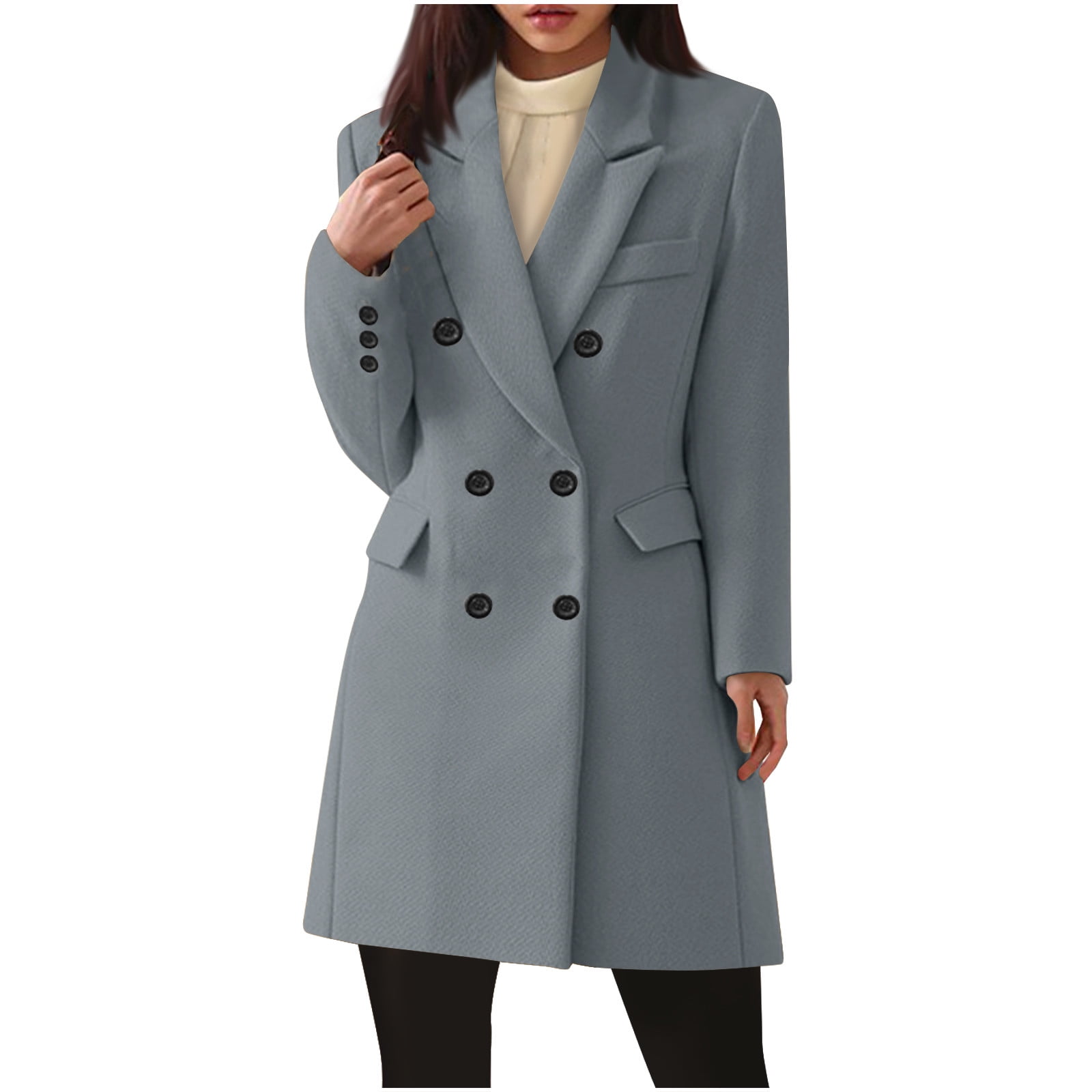 Drses Women's Classic Notched Lapel Double-Breasted Warm Pea Coat ...