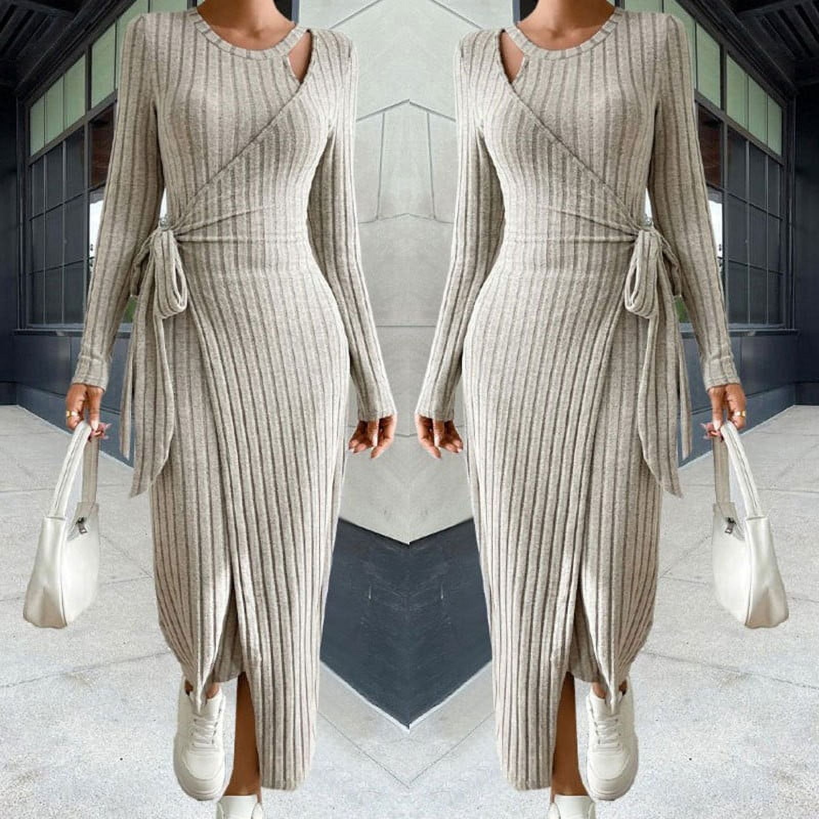 Drses Women's Cut Out Asymmetrical Neck Ribbed Knit Knot Side Long ...