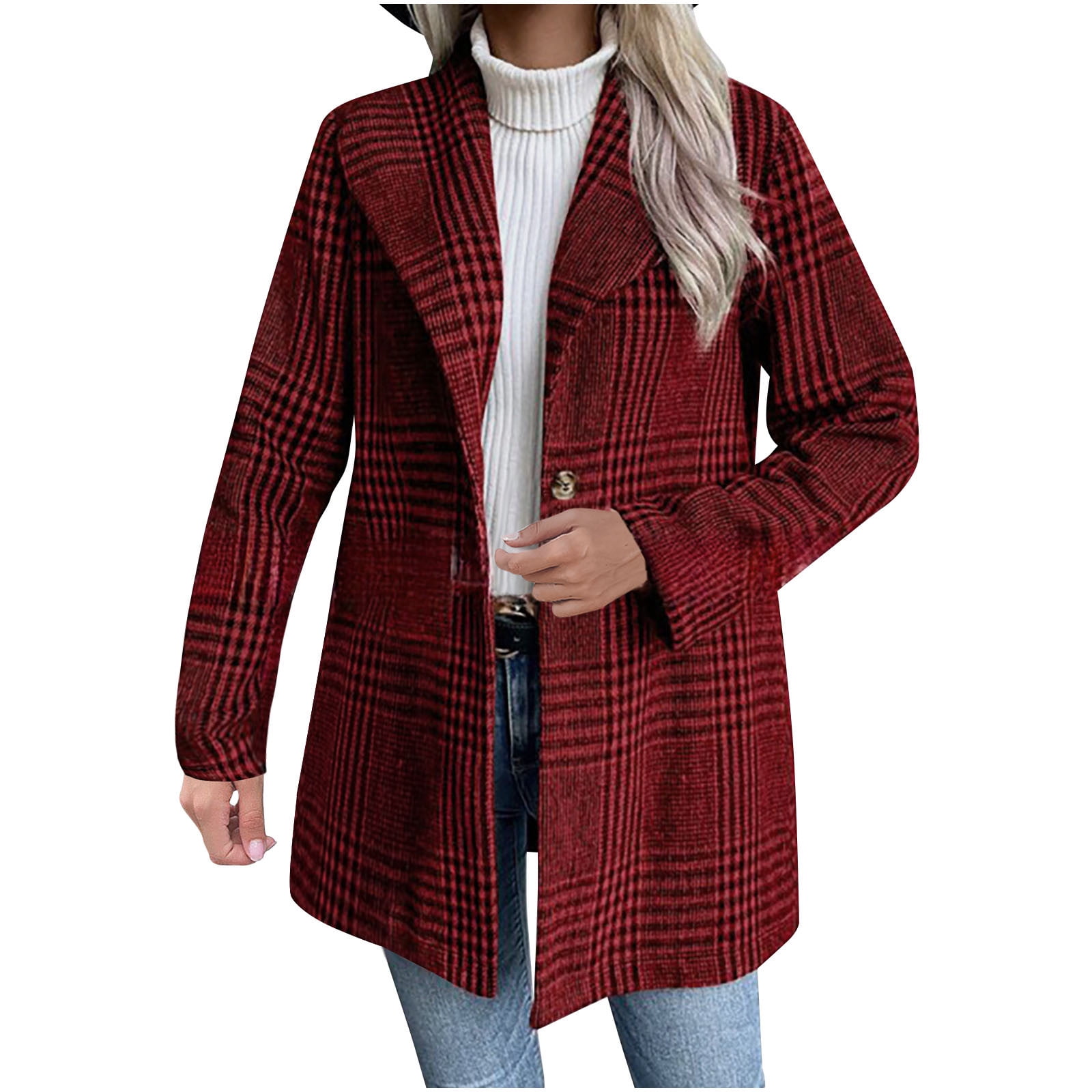 Drses Women's Elegant Shawl Collar Wool Coat Vintage Plaid Wool Blend ...