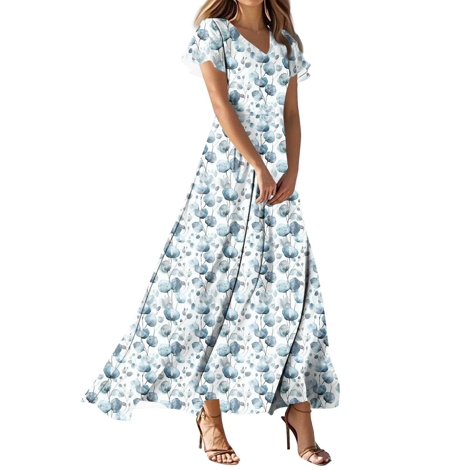 Drses‌‌ ‌‌‌‌‌‌‌‌‌‌‌‌‌‌Women's Floral V Neck Short Sleeve Maxi Dress ...