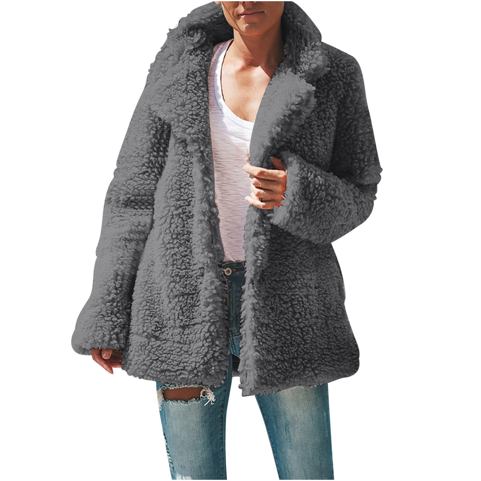 Drses Women's Fuzzy Fleece Jacket Oversized Sherpa Fur Coat with Hood ...
