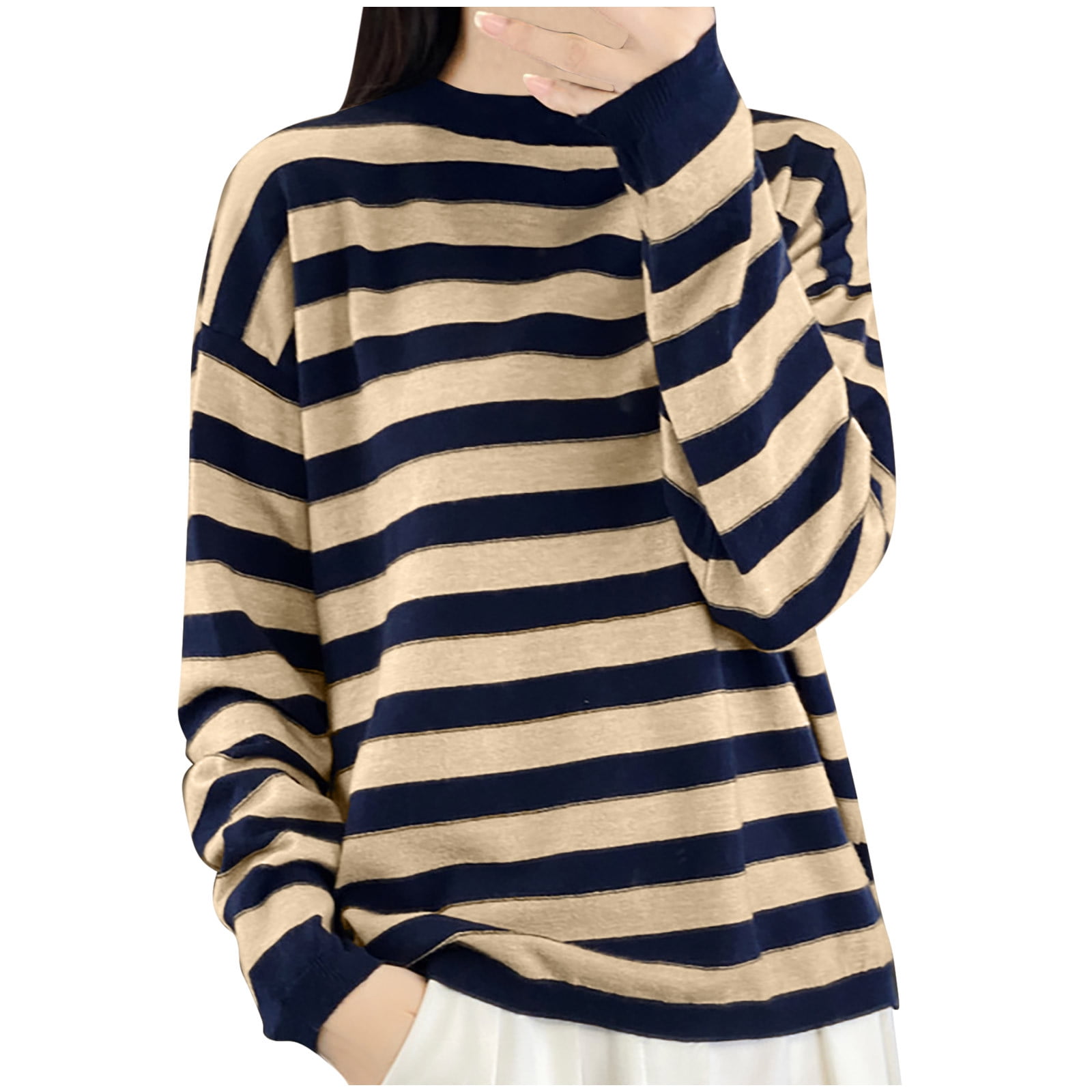 Drses Women's Mock Neck Zebra Striped Cashmere Knit Sweaters for Women ...