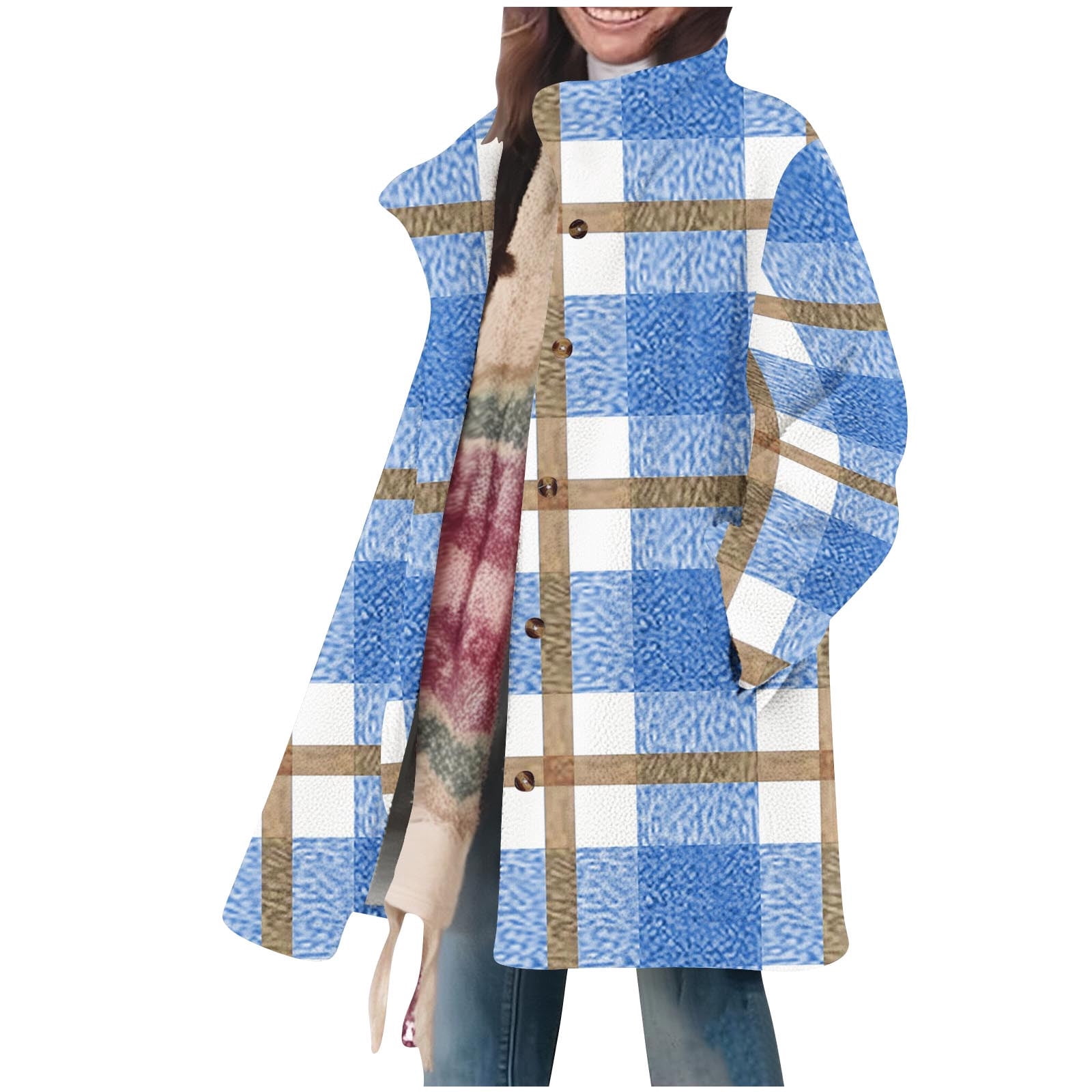 Drses Women's Plaid Shacket Jacket | Wool Blend Tartan Trench Coat with ...