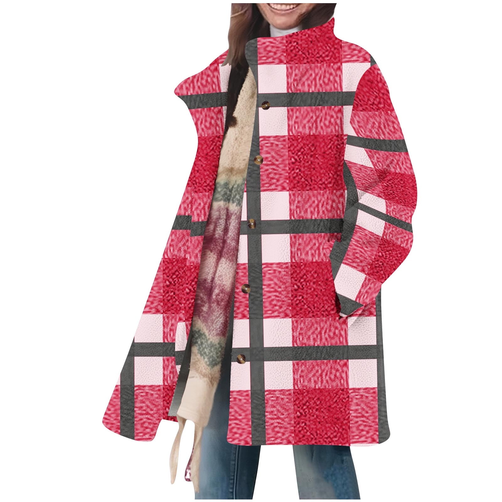 Drses Women's Plaid Shacket Jacket | Wool Blend Tartan Trench Coat with ...