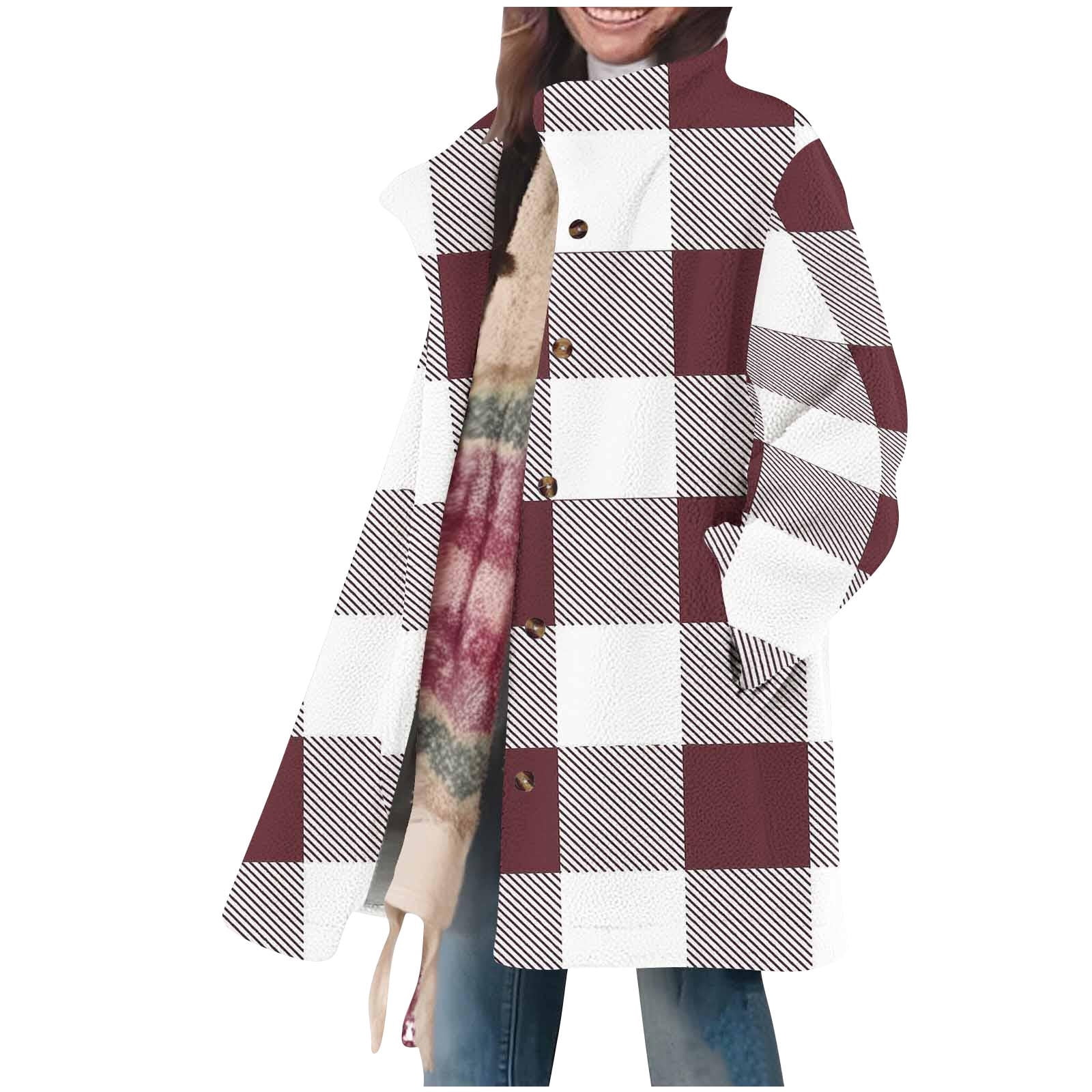 Drses Women's Plaid Shacket Jacket | Wool Blend Tartan Trench Coat with ...