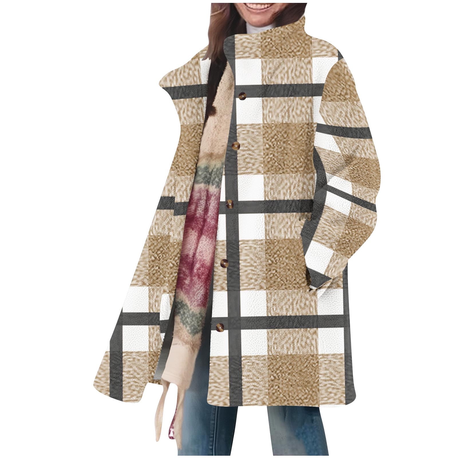 Drses Women's Plaid Shacket Jacket | Wool Blend Tartan Trench Coat with ...