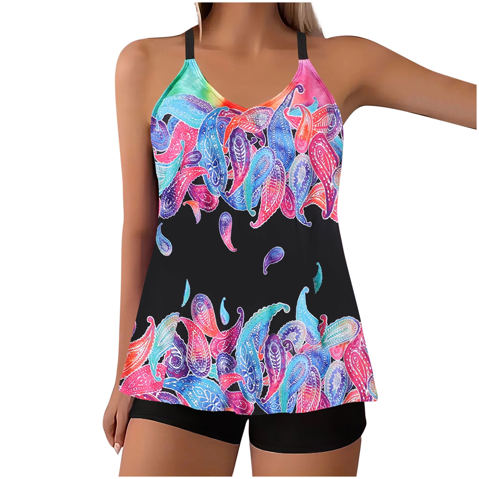 Drses ‌‌‌‌‌‌Women's Plus Size Embroidered Tankini Set - V-Neck Boho Top ...