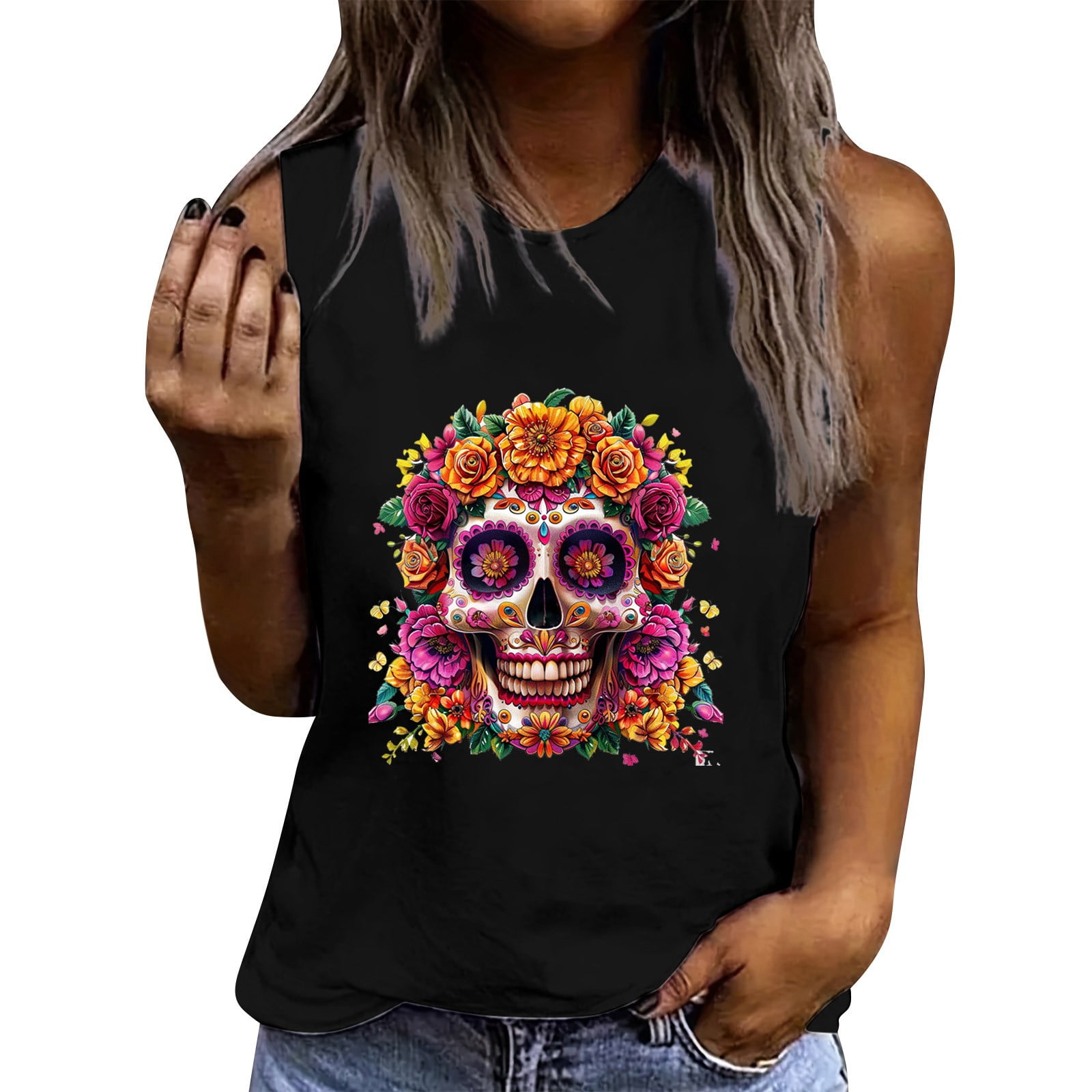 Drses ‌‌Women's Skull Print Tank Top - Gothic Sugar Skull Graphic ...