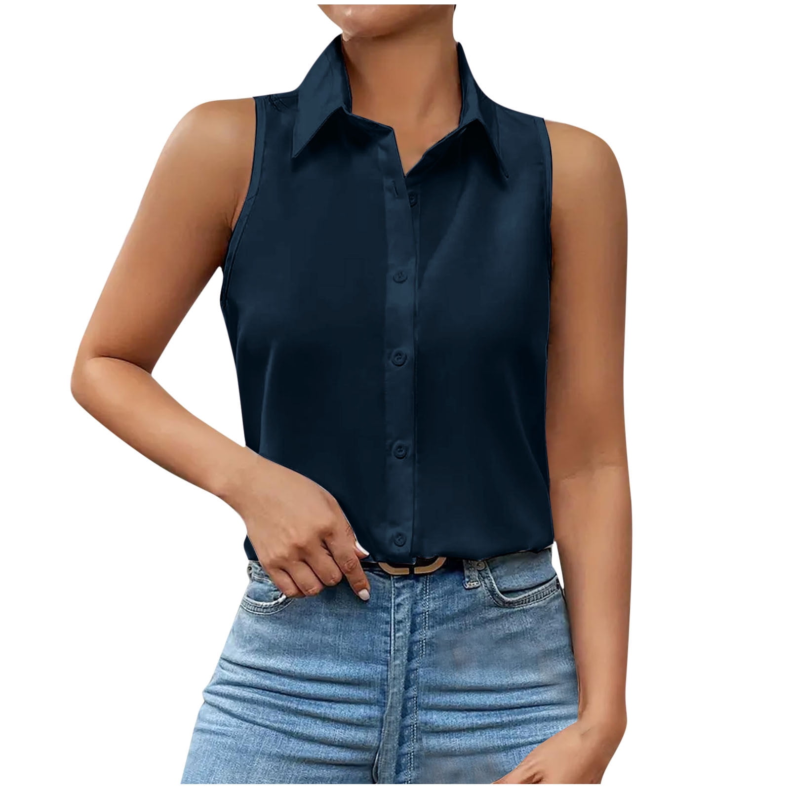 Drses Women's Tank Tops Fashion Women's Casual Sleeveless Solid Turdown ...