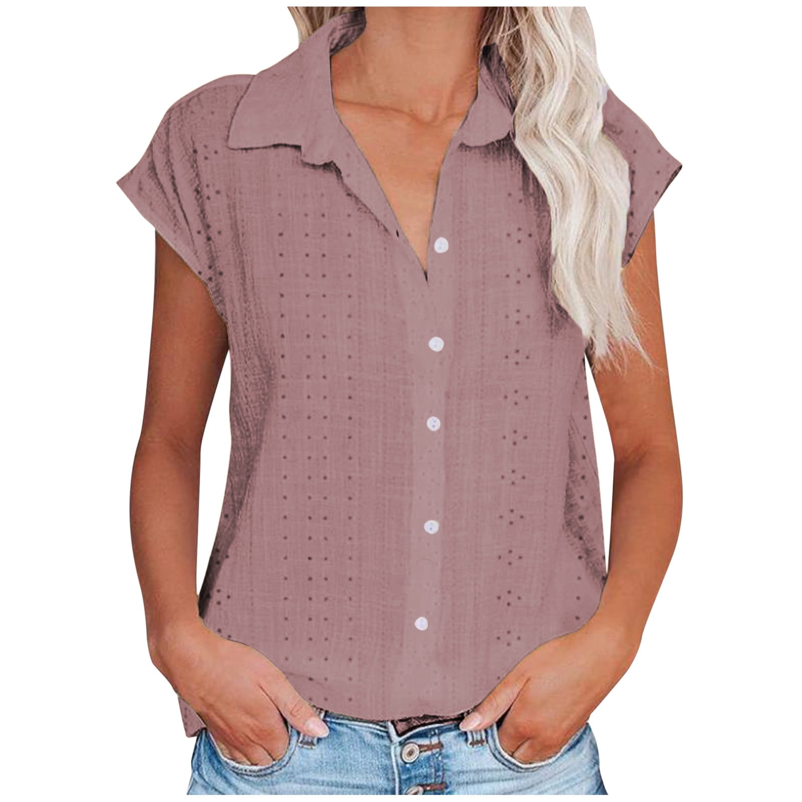 Drses Women's Tank Tops Fashion Women's Casual Solid Button Turndown Collar Tank Top Blouse T ...