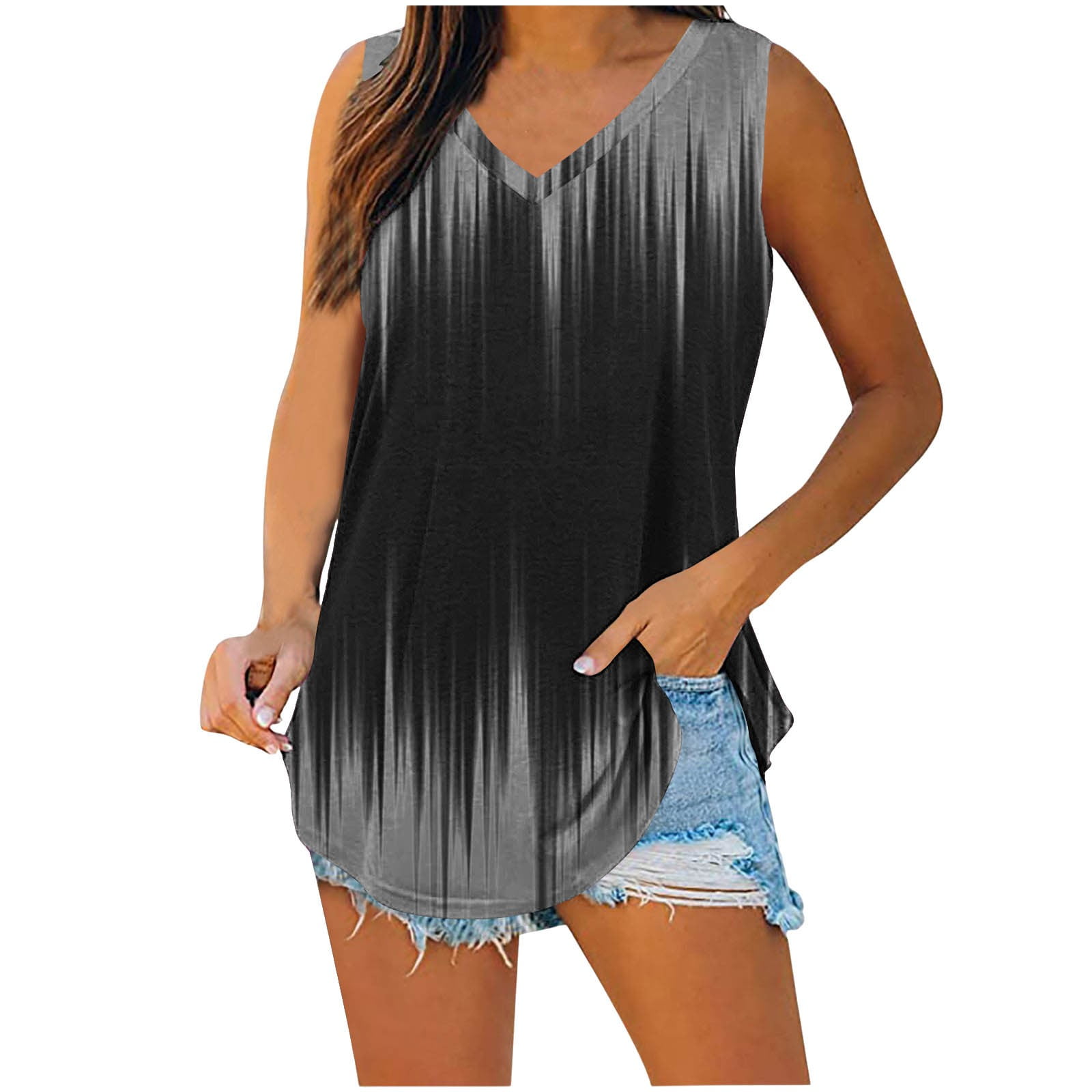 Drses Women's Tank Tops Womens Print Tank Tops V-Neck Basic Casual ...