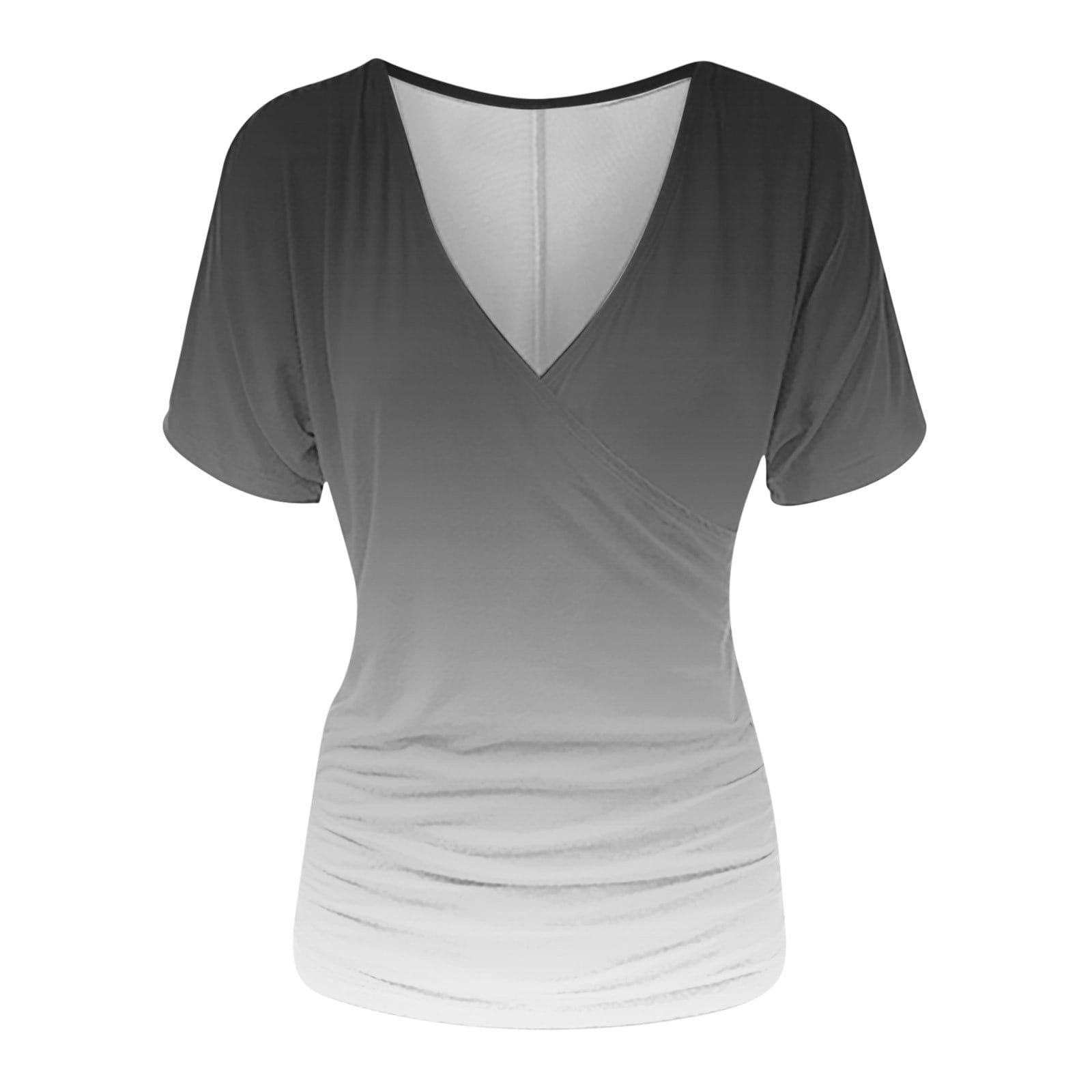 Drses Women's Top Deep V Neck Slim Fitted T-Shirt Front Surplice Wrap ...
