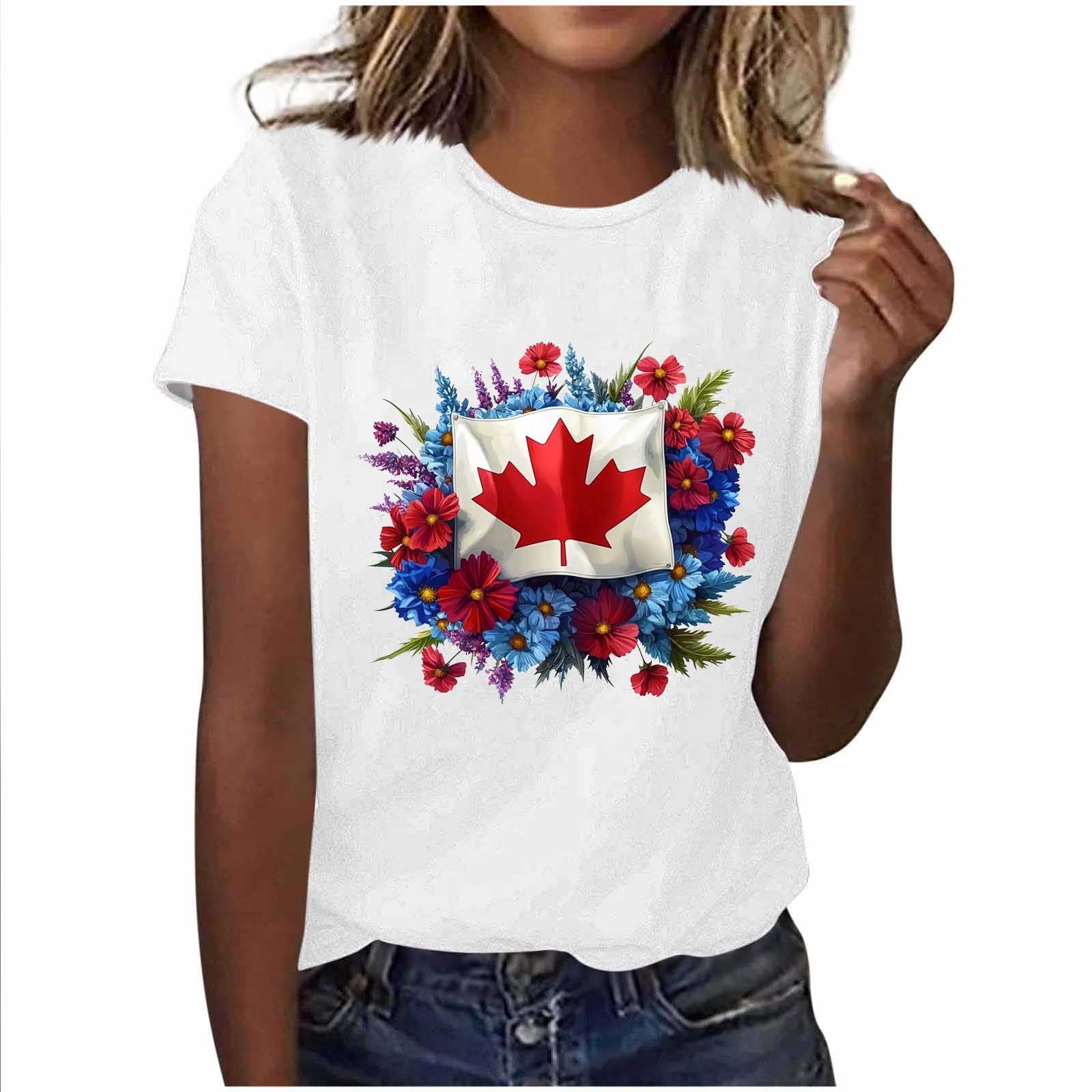 Drses ‌‌‌‌ ‌‌Women's Vintage Maple Leaf Patriotic T-Shirt - Canadian Flag Graphic Crewneck Short ...