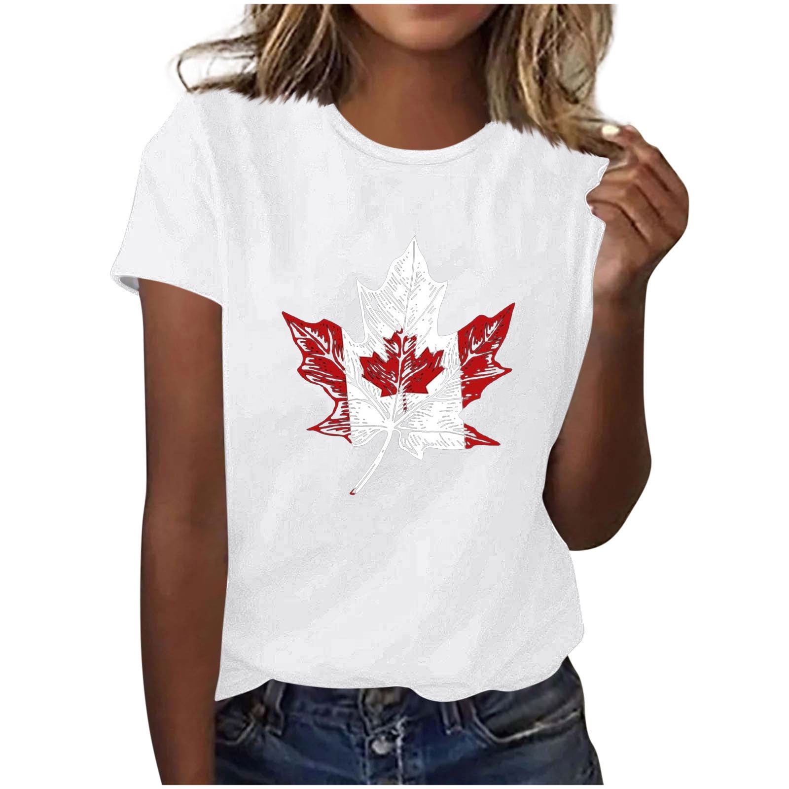 Drses ‌‌‌‌ ‌‌Women's Vintage Maple Leaf Patriotic T-Shirt - Canadian Flag Graphic Crewneck Short ...