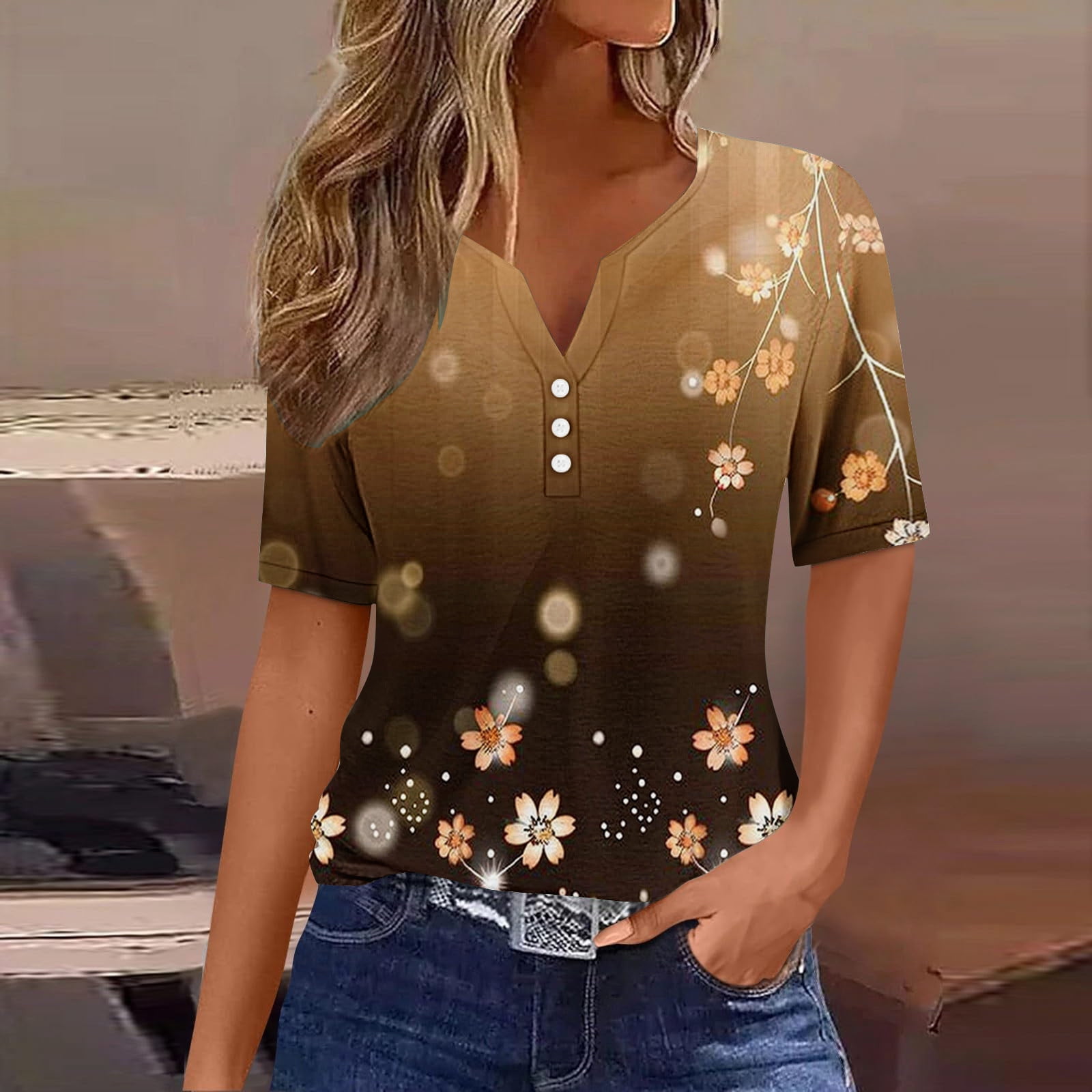 Drses Womens Short Sleeve Summer Tops Trendy Button Up V Neck T Shirts ...