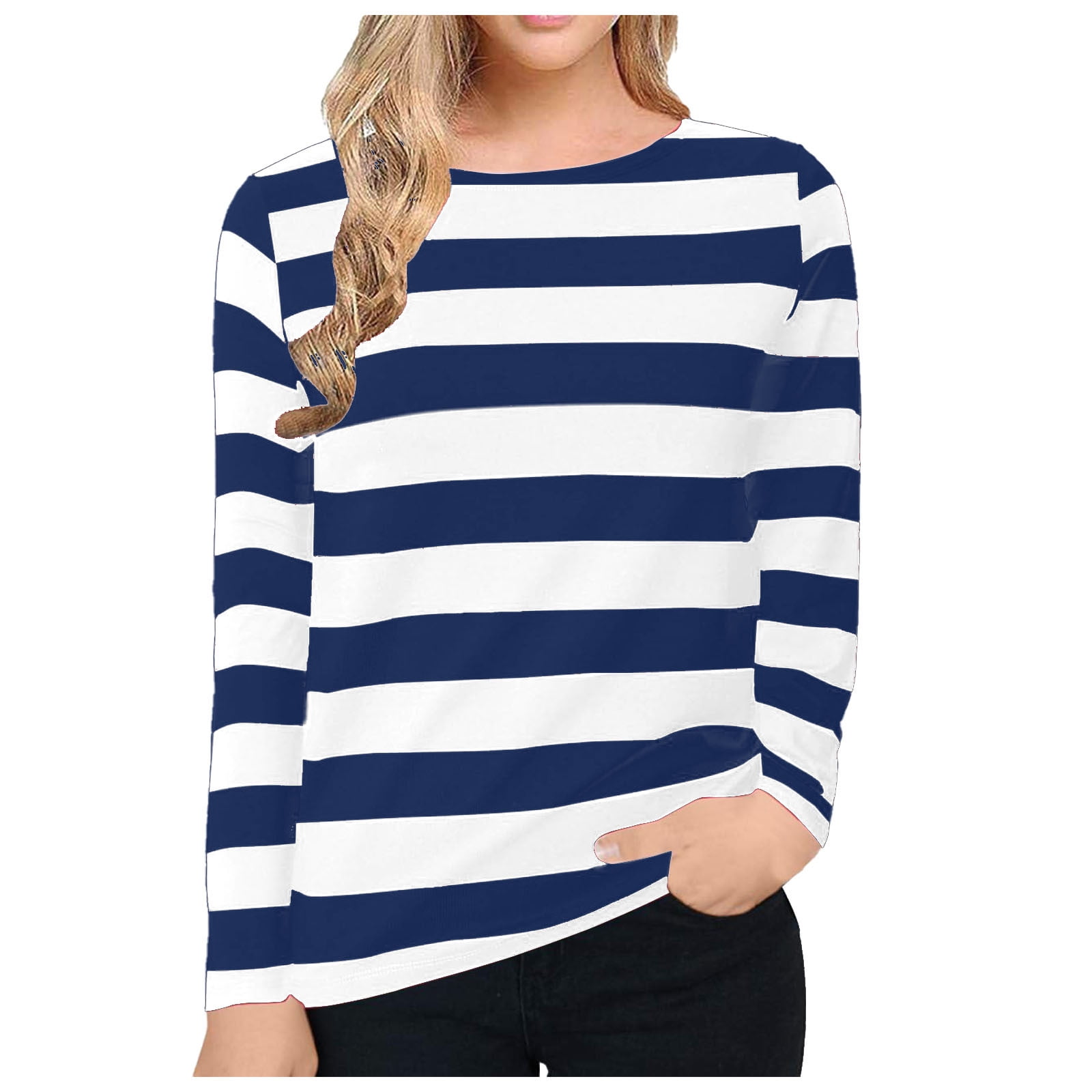 Drses Womens Striped Long Sleeve Shirt Boat Neck Tops Nautical Loose ...