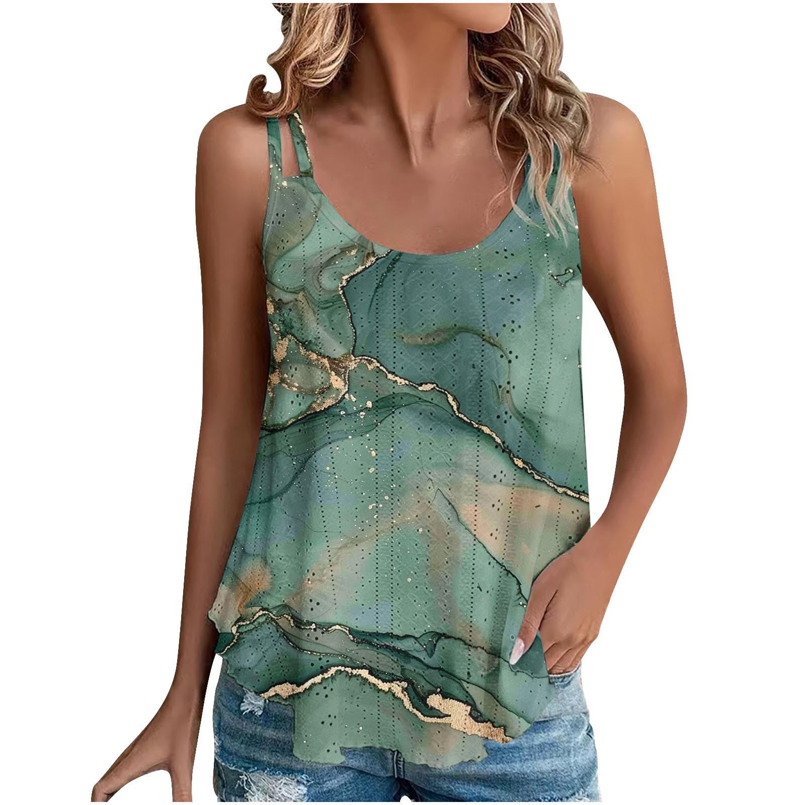 Drses Womens Summer Floral Eyelet Embroidery Tank Tops Loose Fit Scoop Neck Sleeveless Tops ...