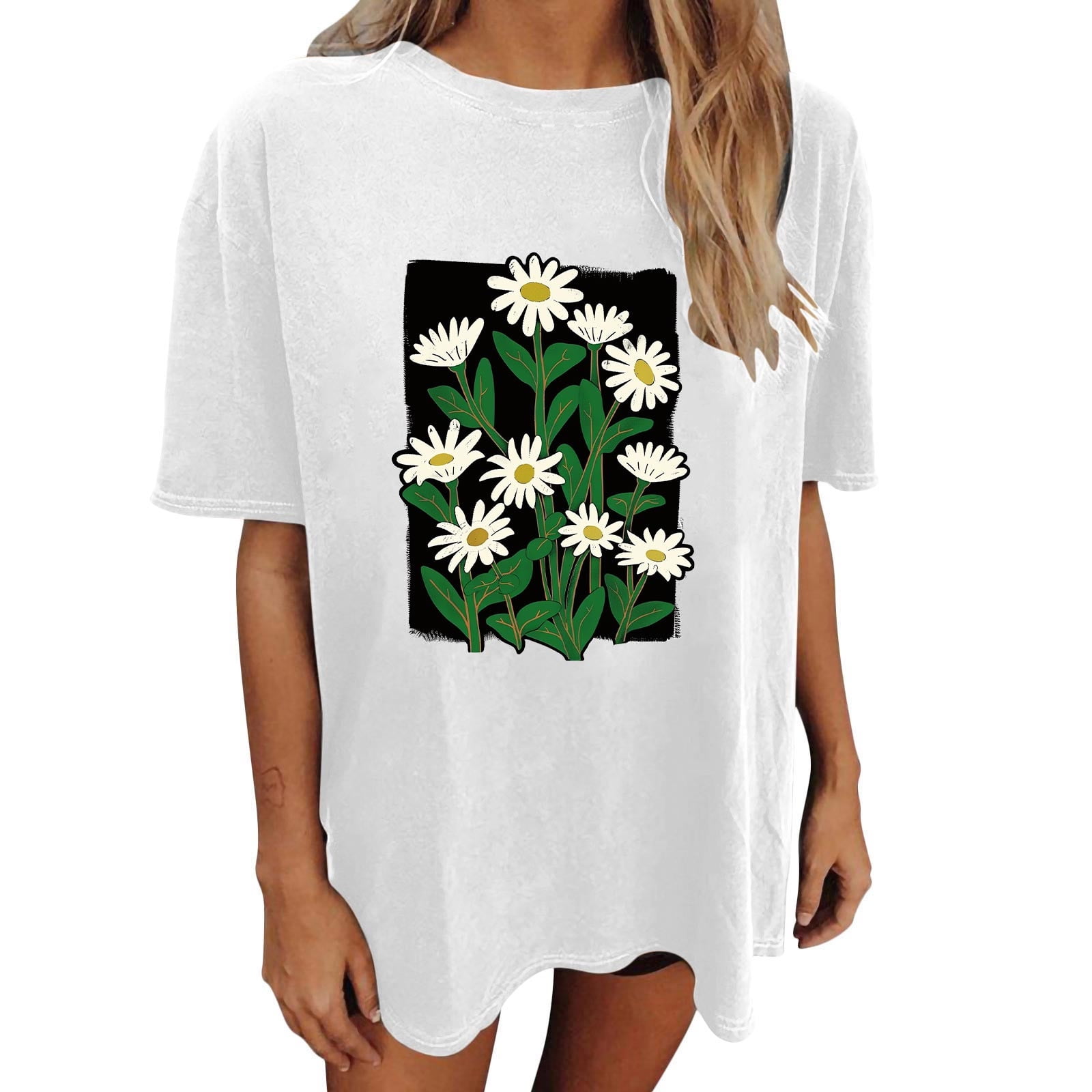 Drses Womens Summer Tops Oversized Tshirt Flower Graphic Tees Short ...