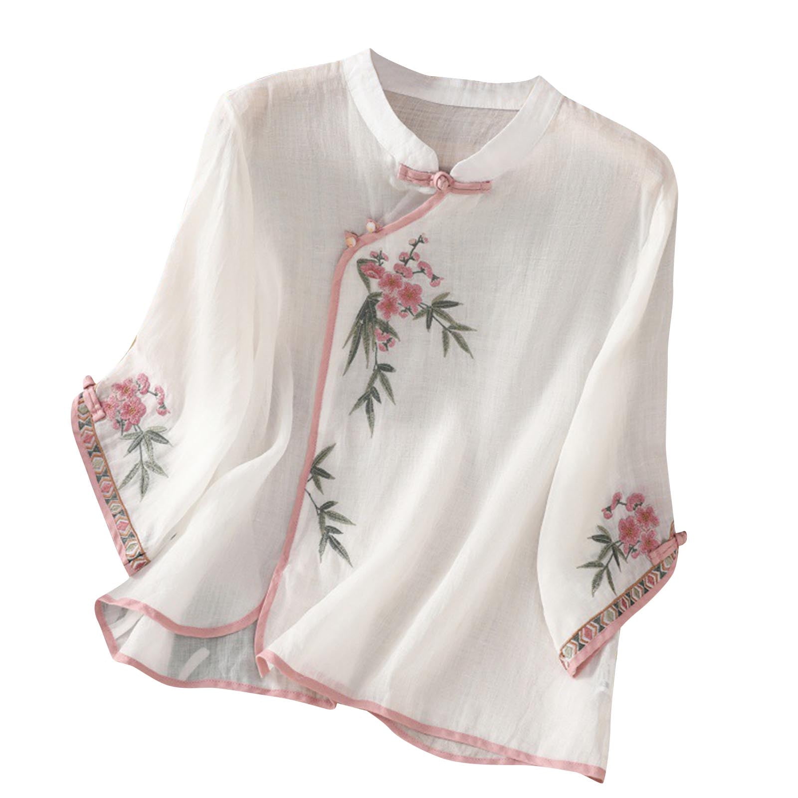 Drses Womens Summer Tops Women's Embroidered Cotton And Linen Standing ...