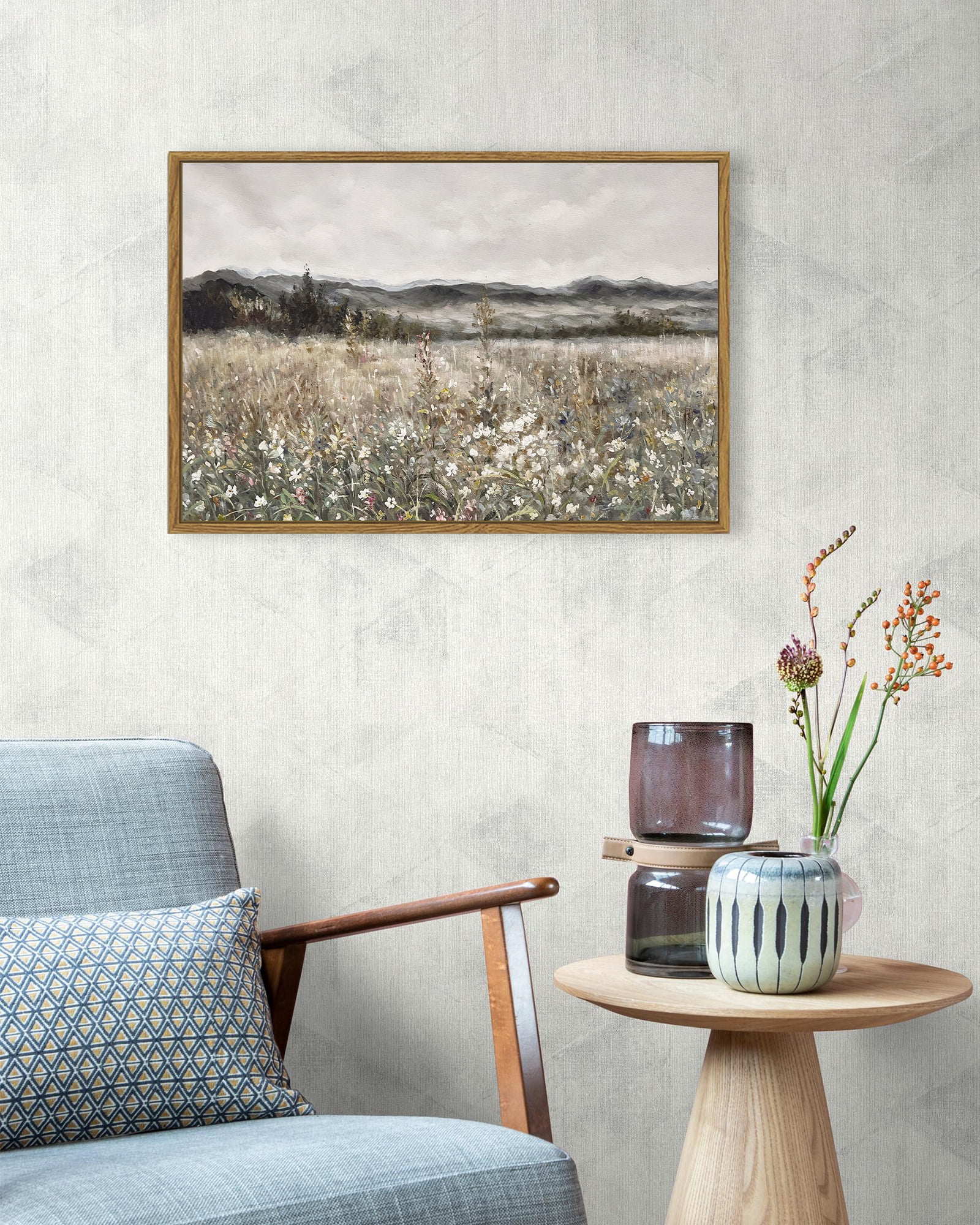 Drsoum 16x24in Vintage Framed Canvas Wall Art Home Decor, Meadow with ...