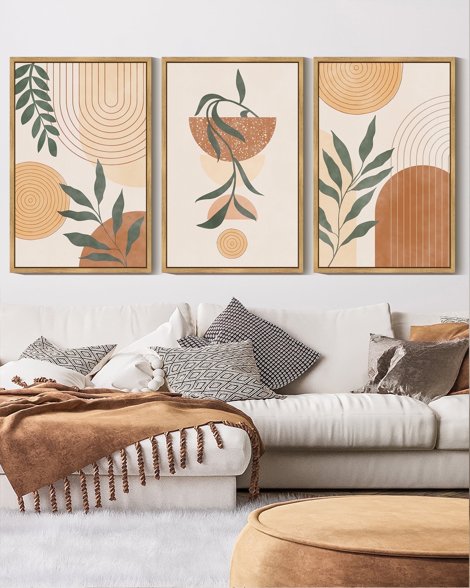 Drsoum Bohemia Wall Art 16x24in3pcs Natural Framed Plant Boho Decor ...