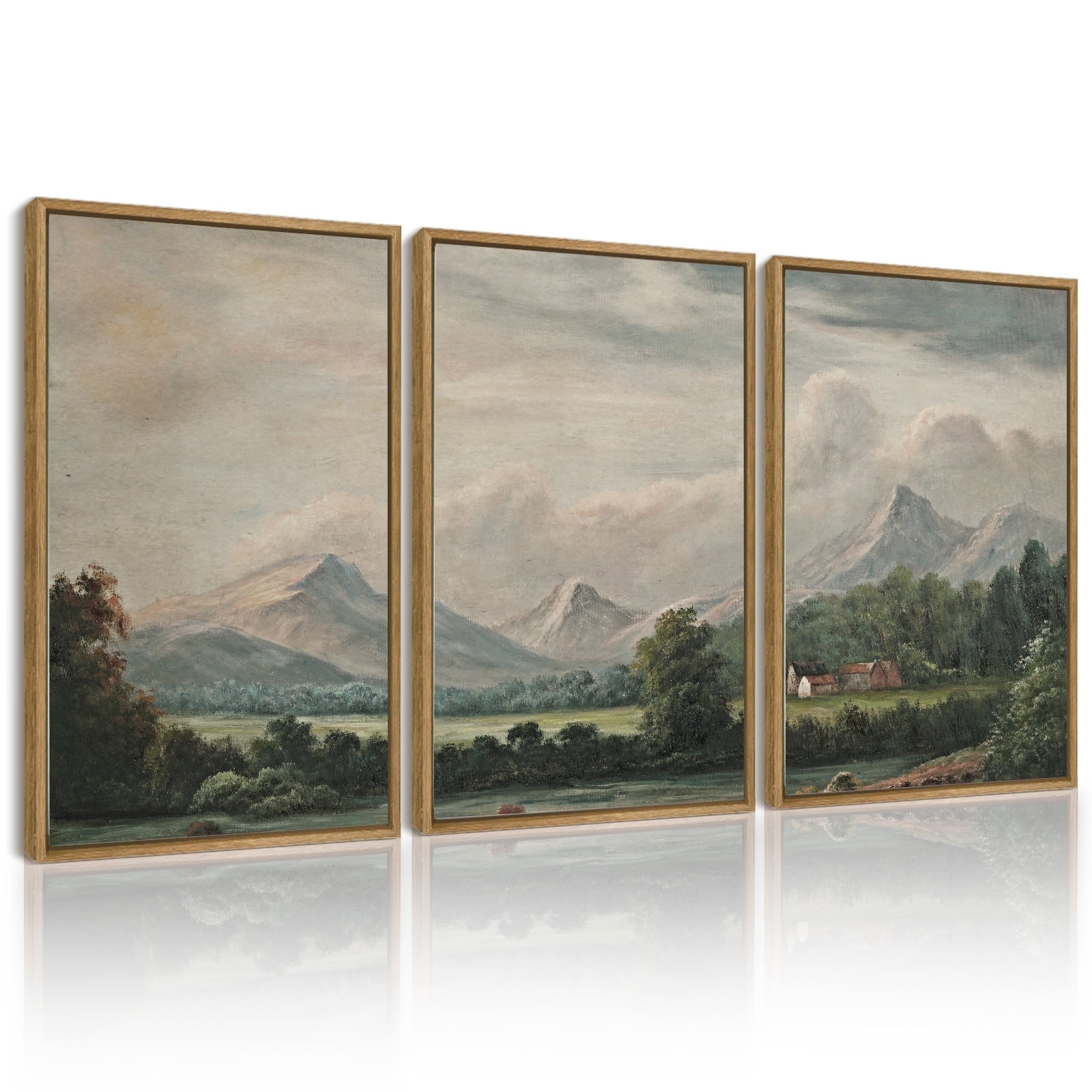 Drsoum Landscape Wall Art Vintage Classical Village Painting Grassland ...