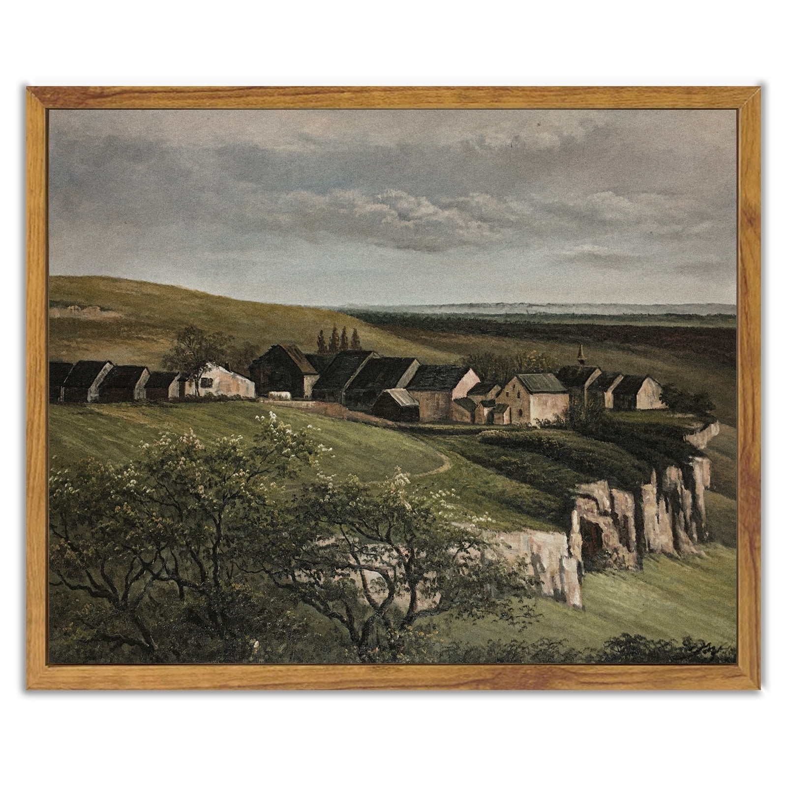 Drsoum Landscape Wall Art Vintage Classical Village Painting Grassland ...
