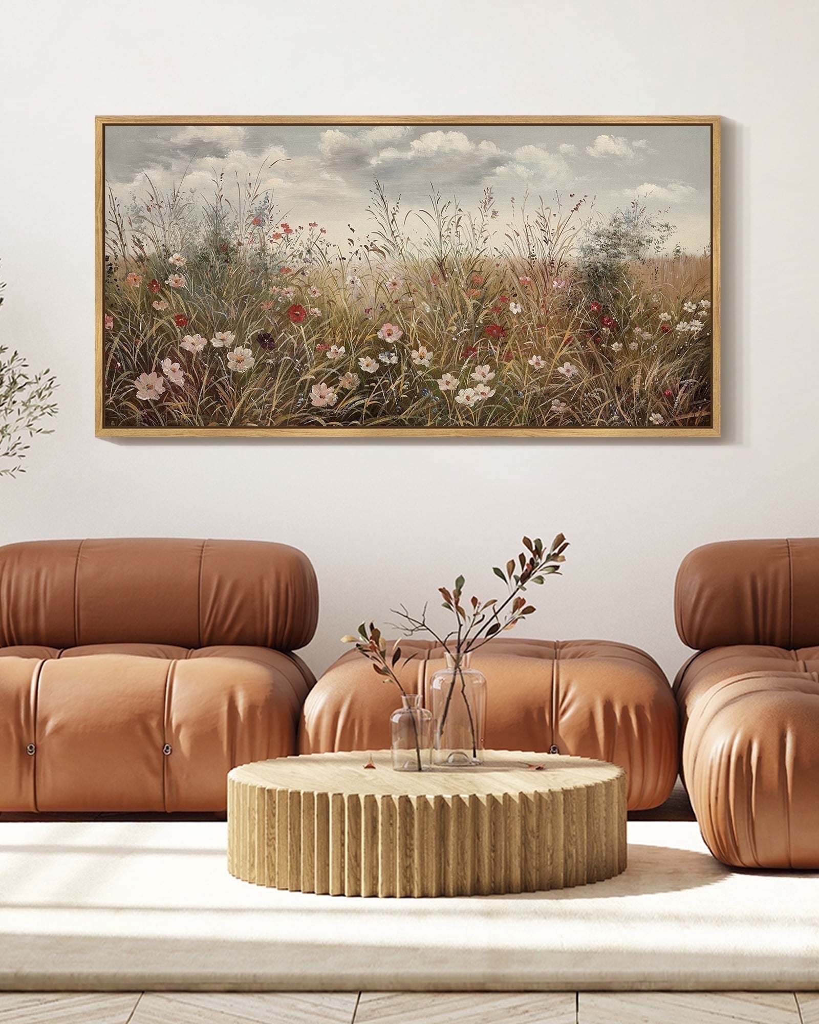 Drsoum Large 20x40in Natural Framed Meadow Wildflower Field Vintage ...