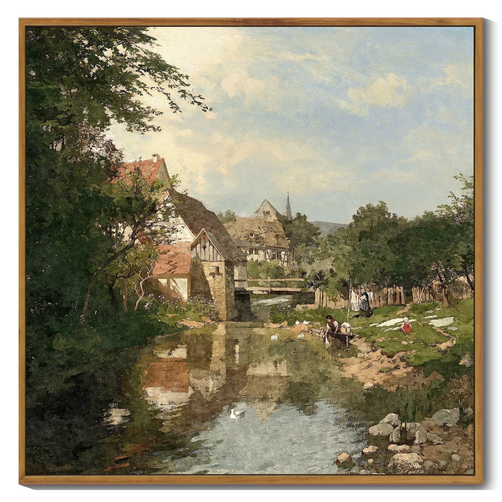 Drsoum Large 24x24in Natural Framed Vintage Countrysid and Rivulet Wall ...