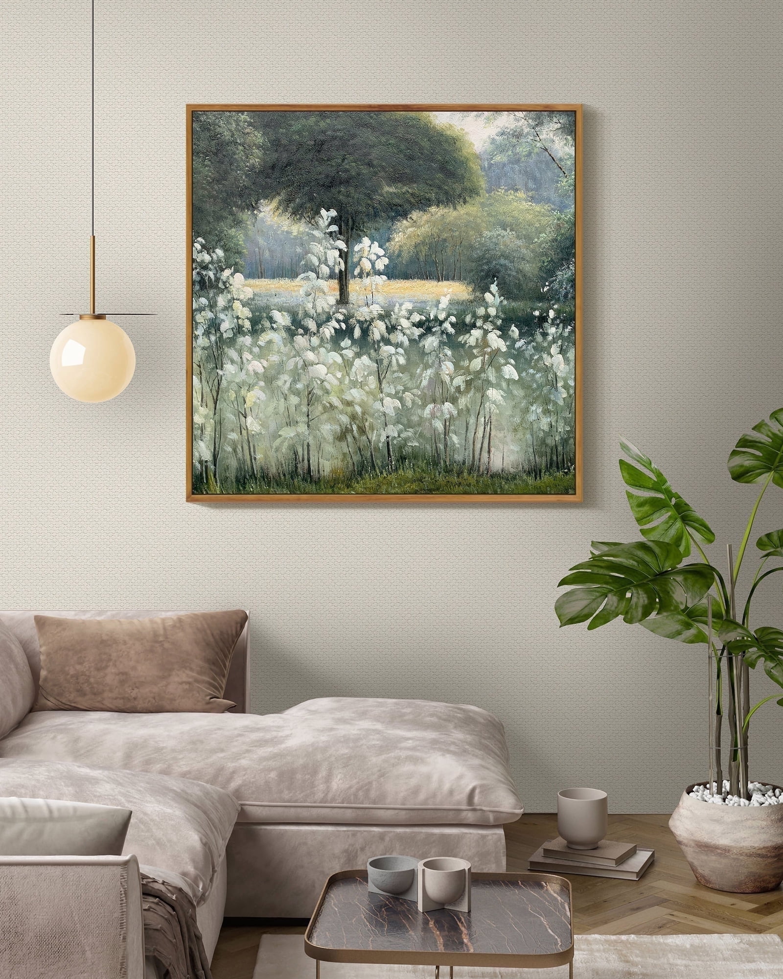 Drsoum Large 24x24in Natural Framed Vintage Forest Landscape Canvas ...