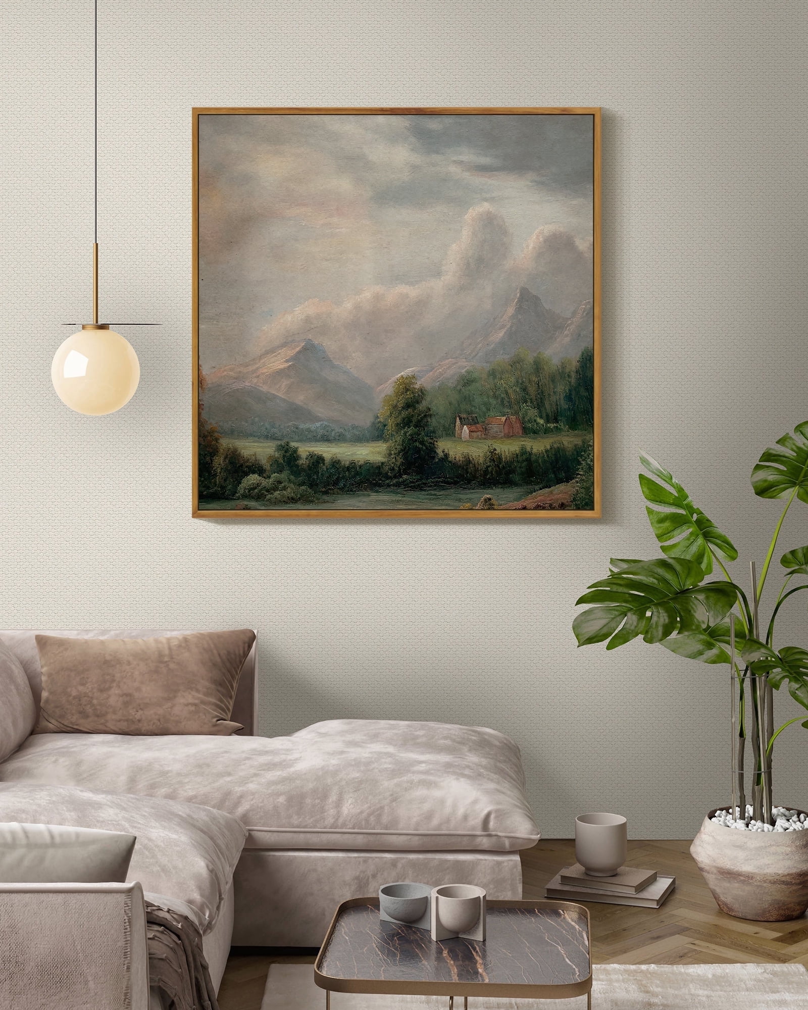 Drsoum Large 24x24in Natural Framed Vintage Landscape Canvas Wall Art ...