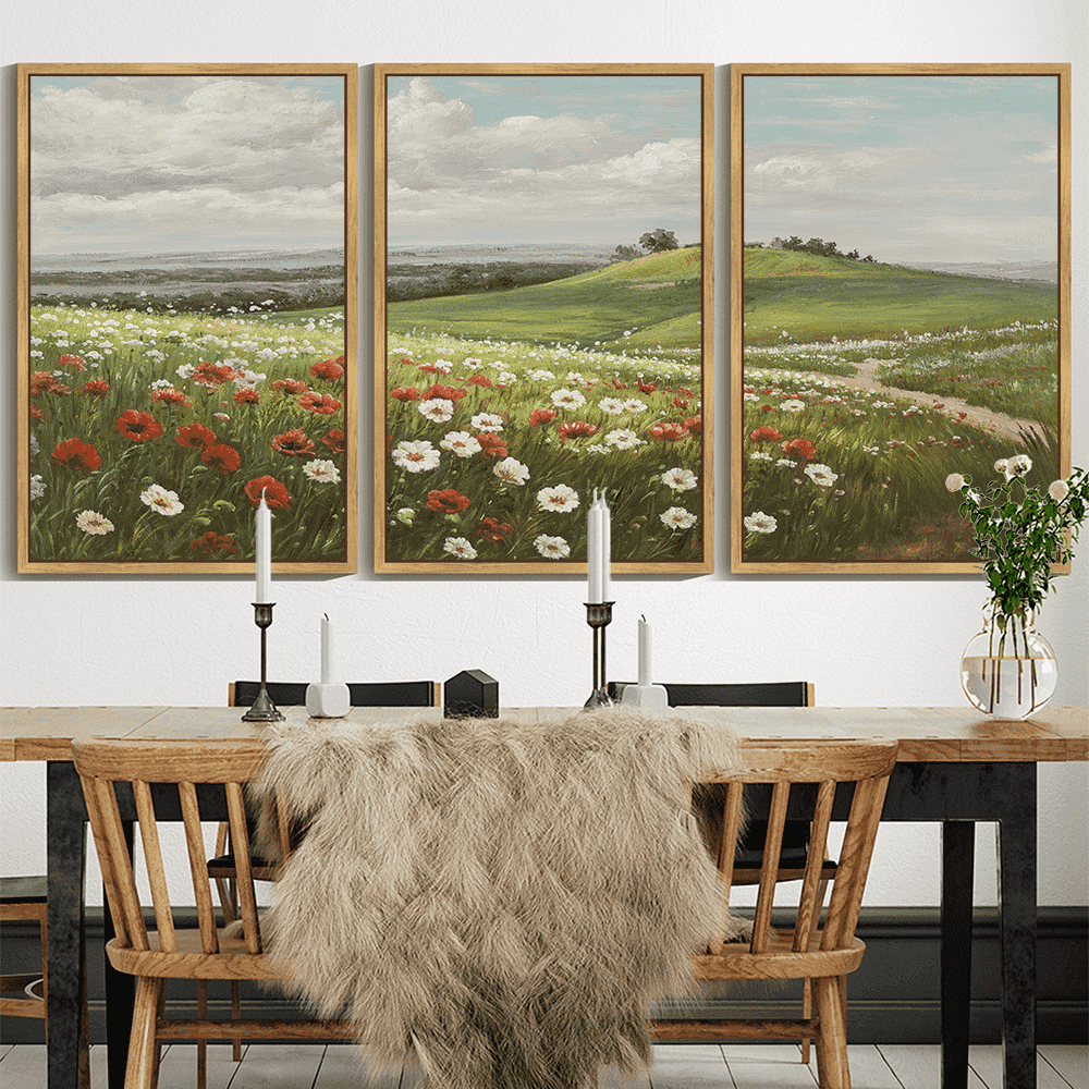 Drsoum Large 24x36in3pcs Natural Framed Vintage Grassland Meadow ...