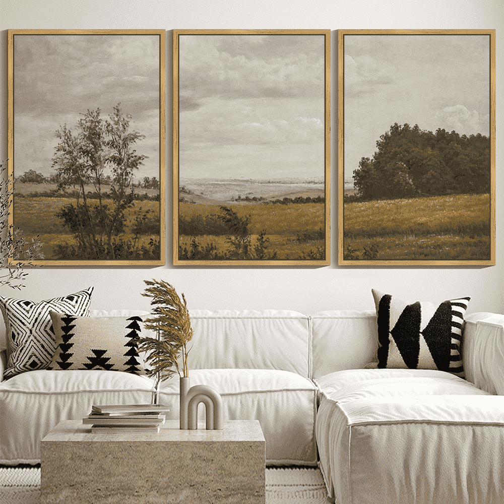Drsoum Large 24x36in3pcs Natural Framed Vintage Landscape Wall Art ...