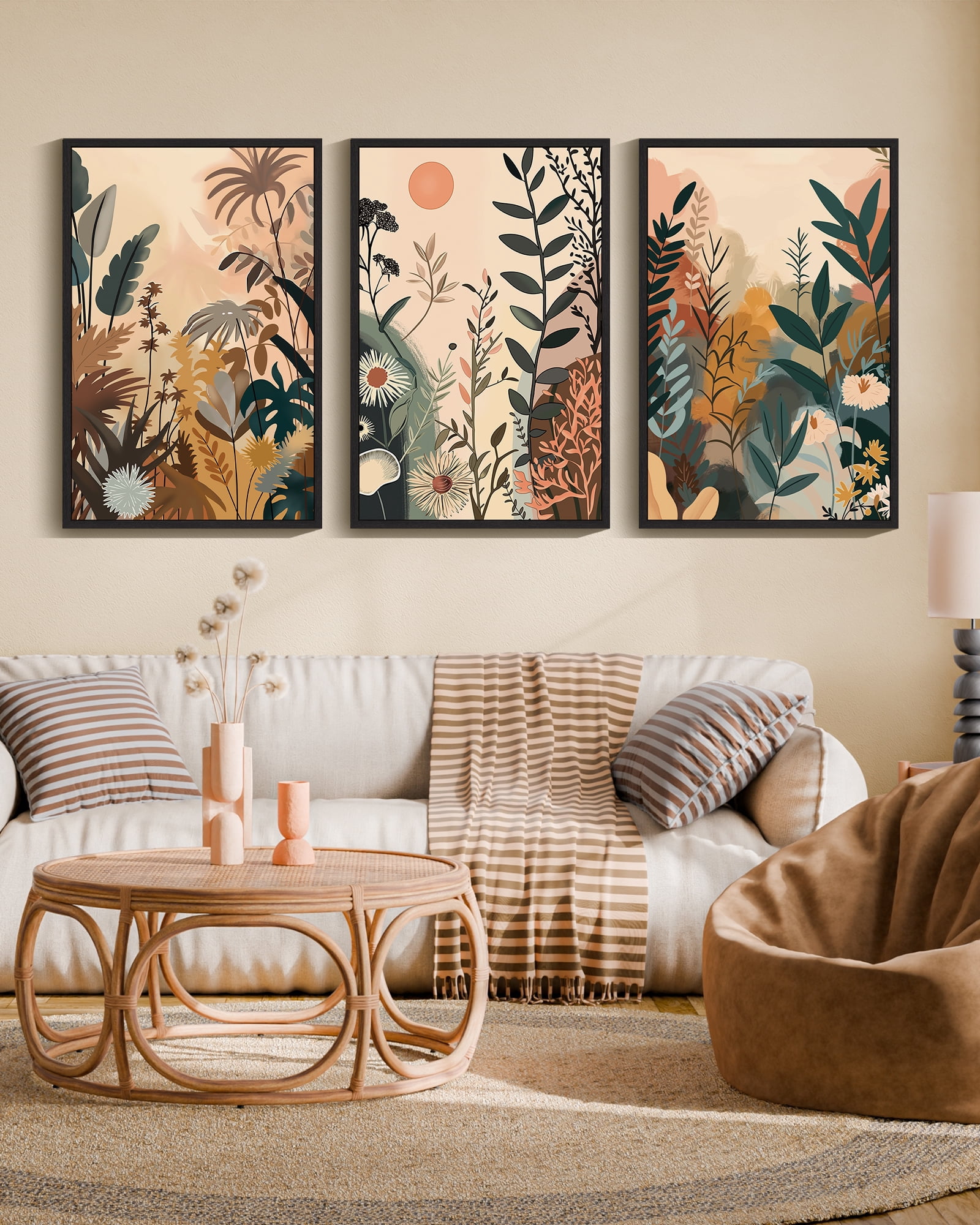 Drsoum Large Bohemain Flower Wall Decor 24x36in3pcs Black Framed ...