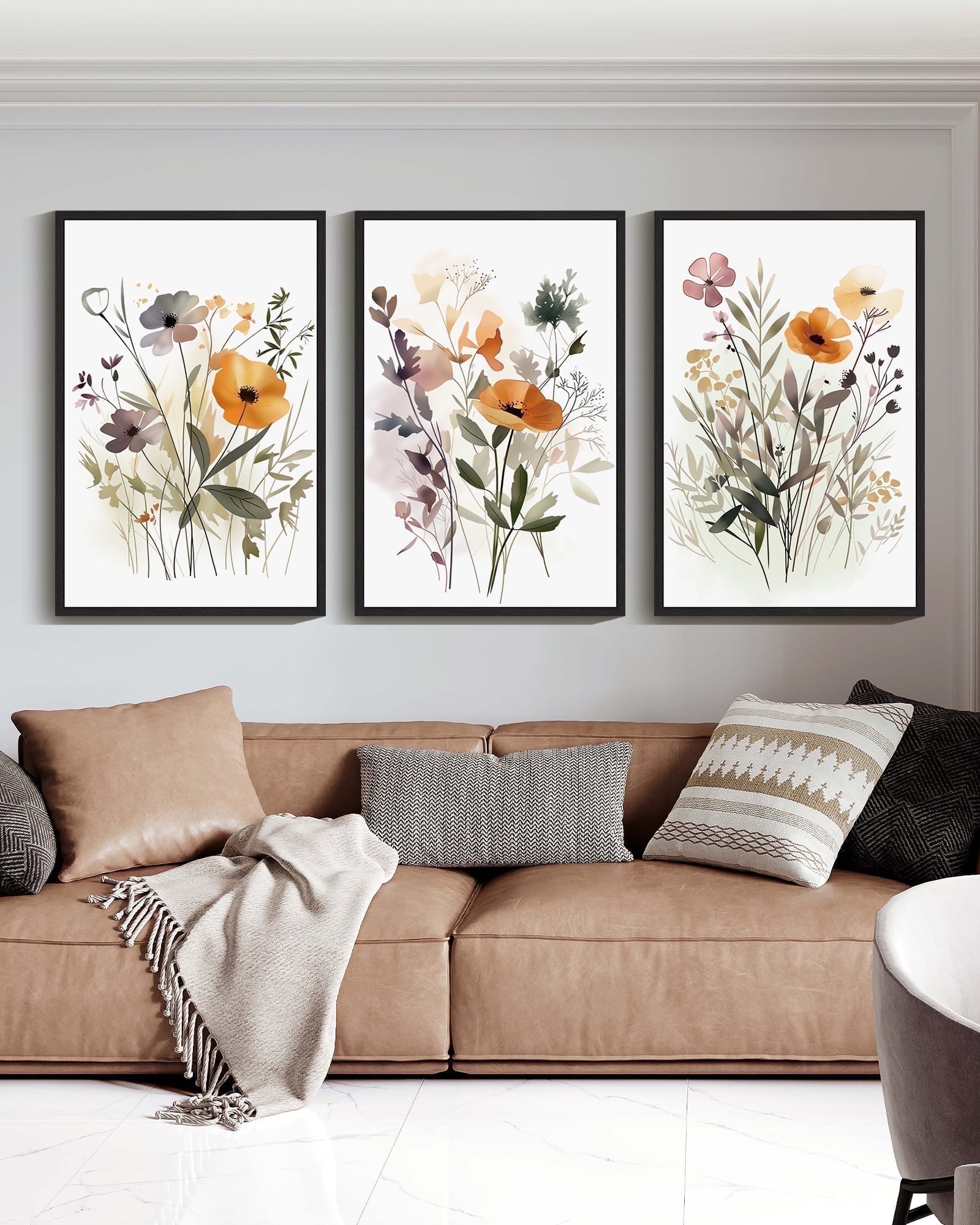 Drsoum Large Flower Wall Decor 24x36in3pcs Black Framed Colorful Floral ...