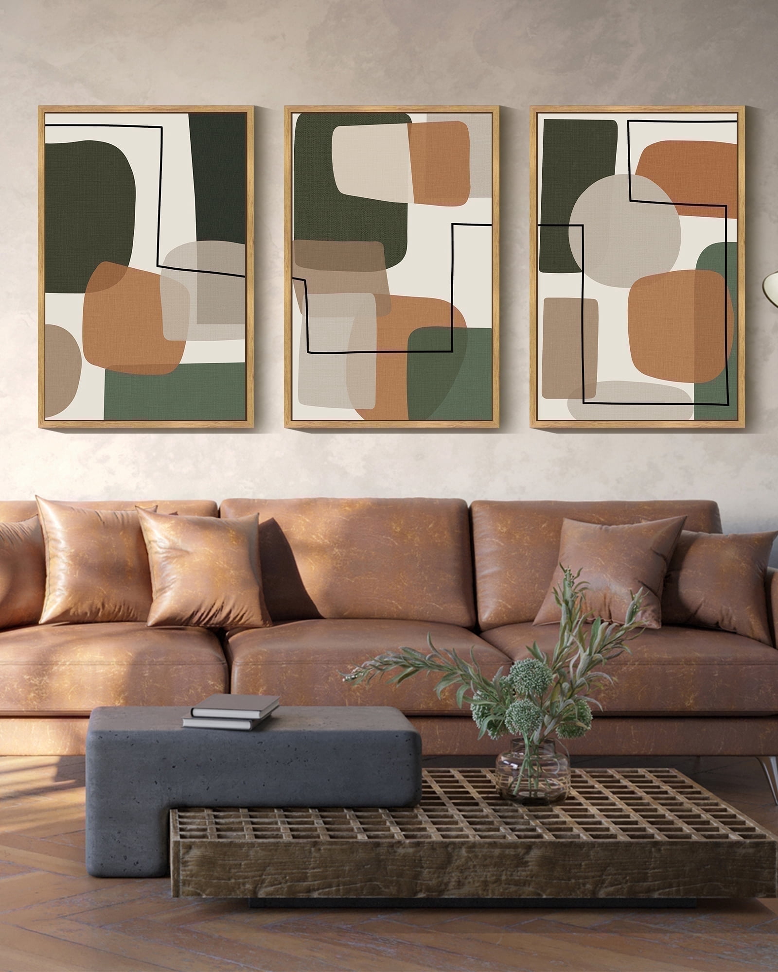 Drsoum Modern Abstract Home Decor 24x36in3pcs Large Natural Framed ...