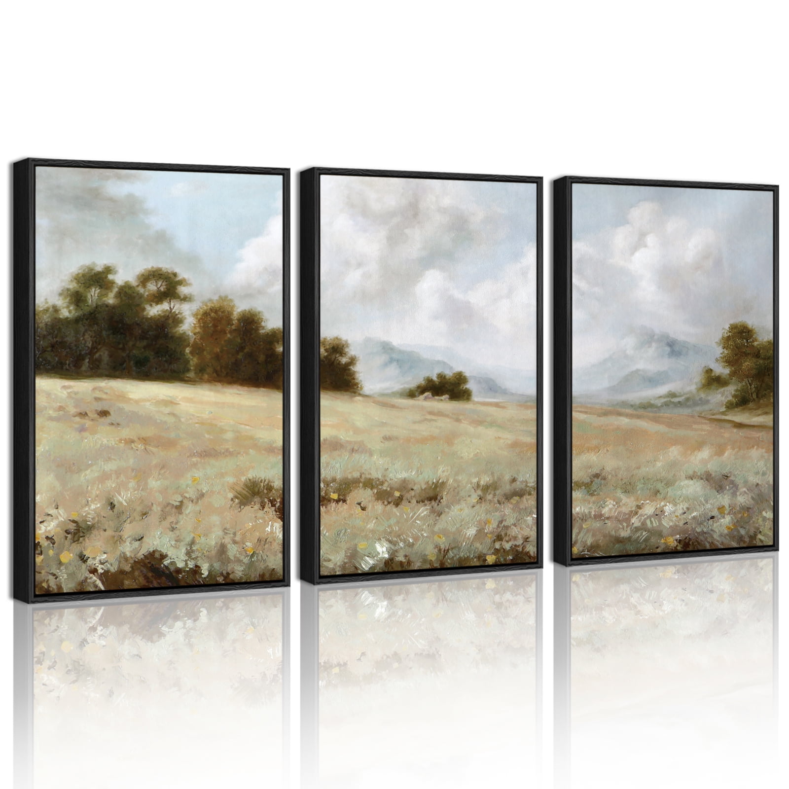 Drsoum Vintage 16x24in3pcs Black Framed Landscape Canvas Wall Art ...