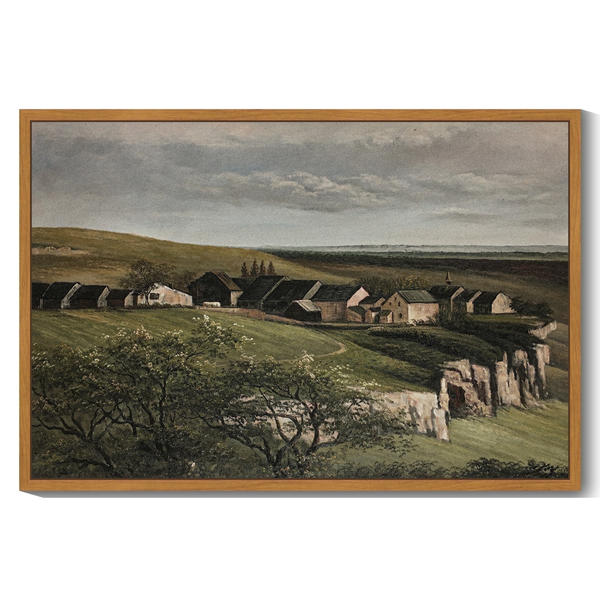 Drsoum Vintage 24x36in Natural Framed Landscape Canvas Wall Art Village ...