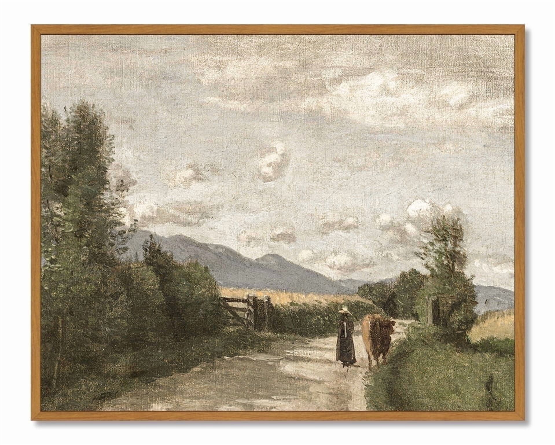 Drsoum Vintage Country Road Wall Art Rustic Retro Framed Landscape ...
