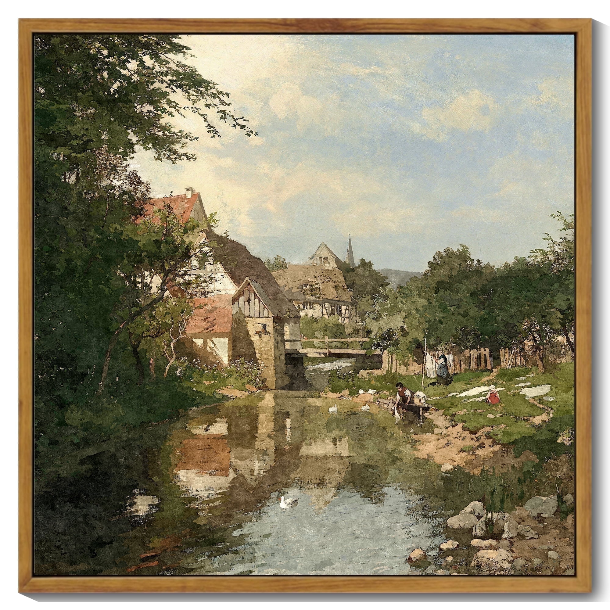 Drsoum Vintage Countrysid and Rivulet Wall Art 16x16in Natural Framed ...