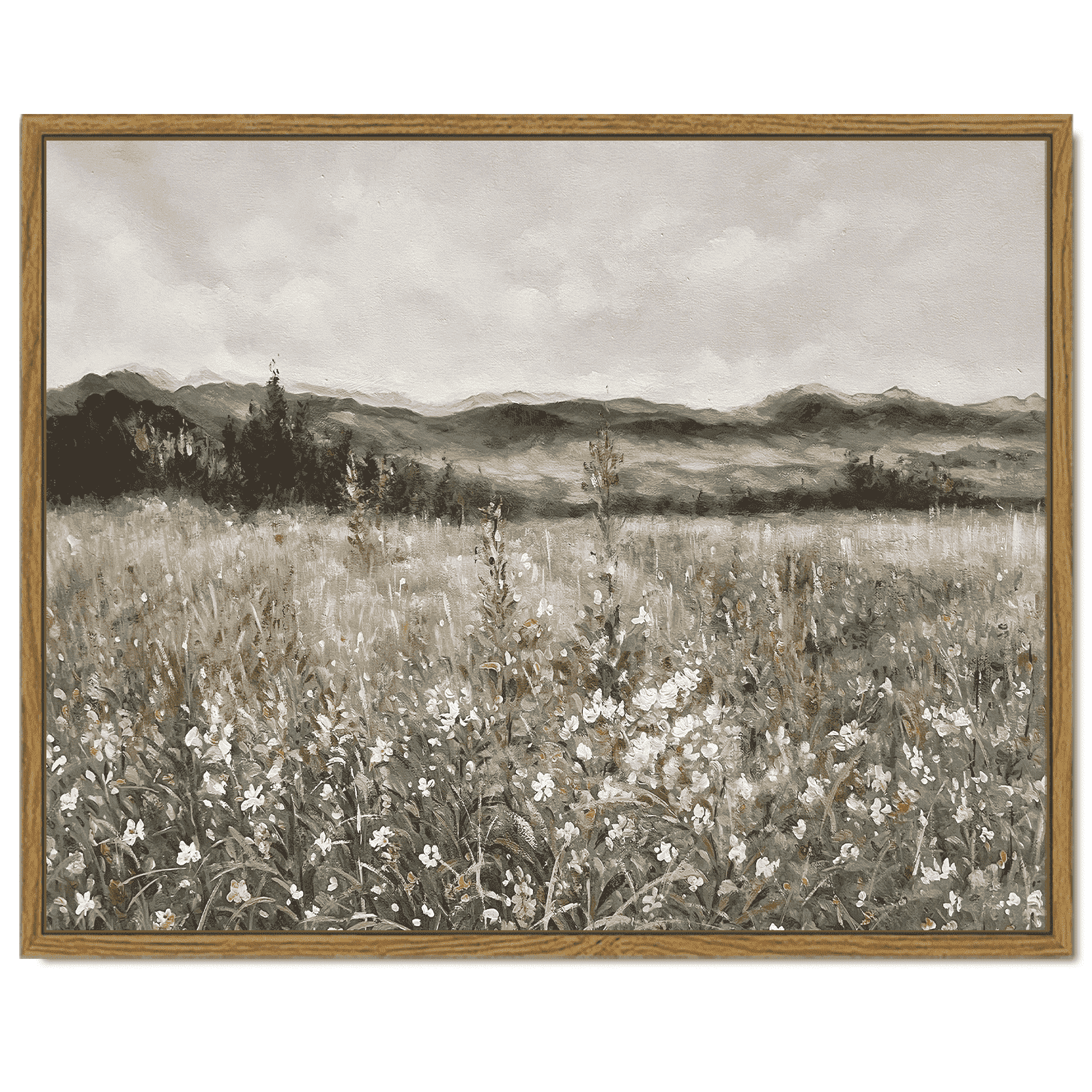 Drsoum Vintage Framed Canvas Wall Art Home Decor, Meadow with Flowers ...