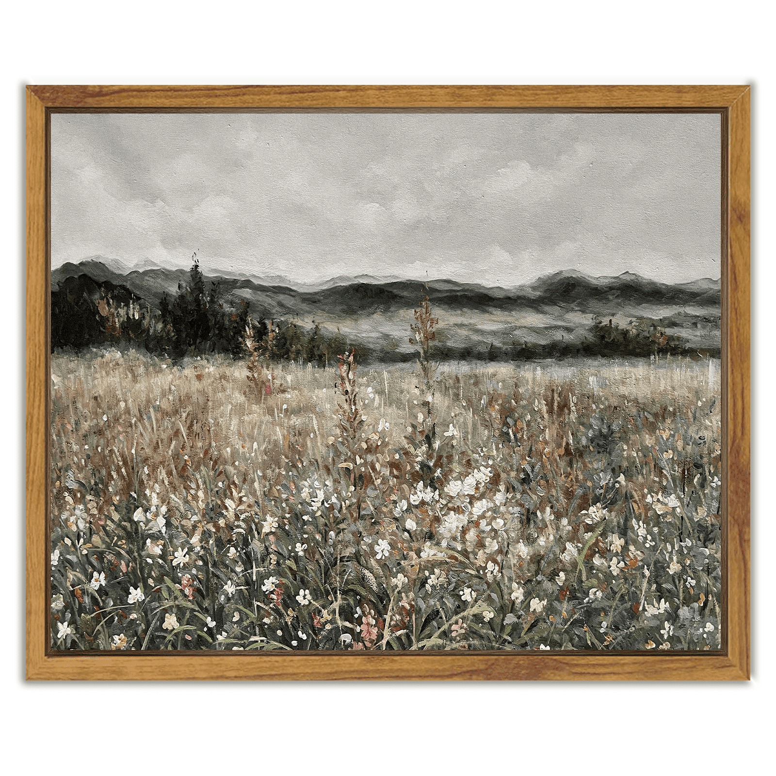 Drsoum Vintage Framed Canvas Wall Art Home Decor Meadow with Flowers ...