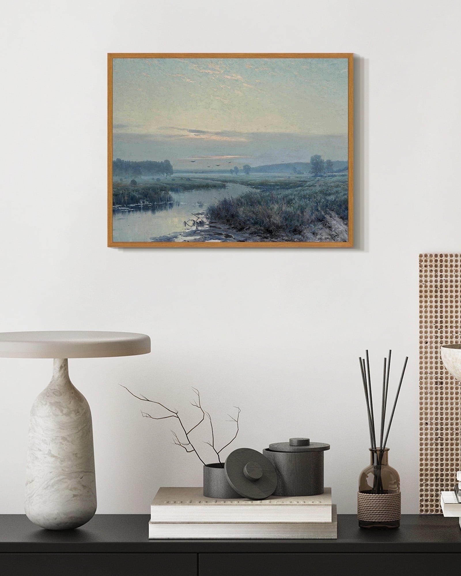 Drsoum Vintage Grassland River Wall Art 11x14in Natural Framed Rustic ...
