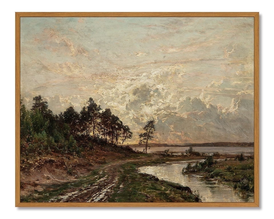 Drsoum Vintage Lakeside Forest Landscape Wall Art Rustic Retro Framed ...